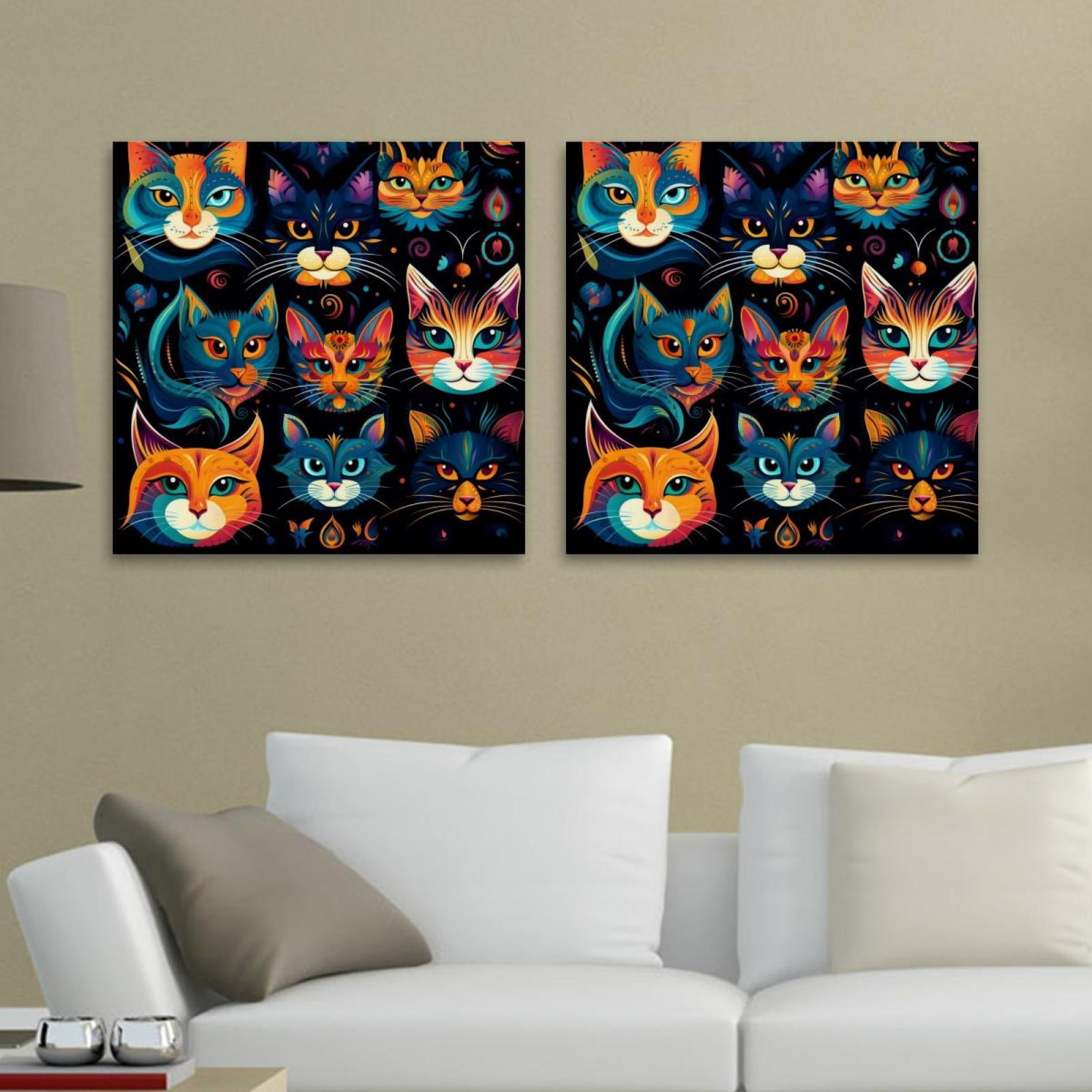 OWNSERIES Cat Pattern 2PC Canvas Wall Art Paintings for Living Room ...