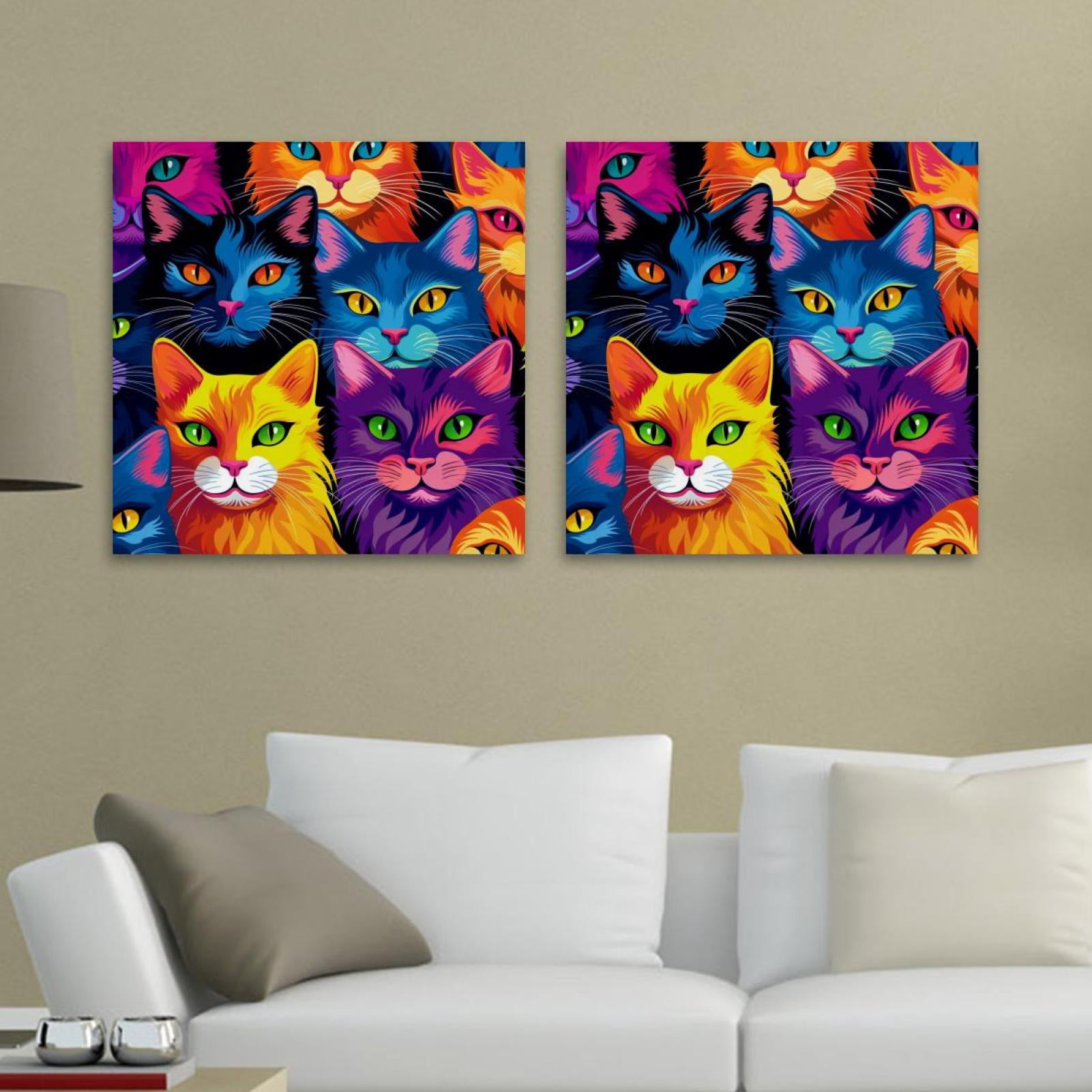 OWNSERIES Cat Pattern 2PC Canvas Wall Art Paintings for Living Room ...