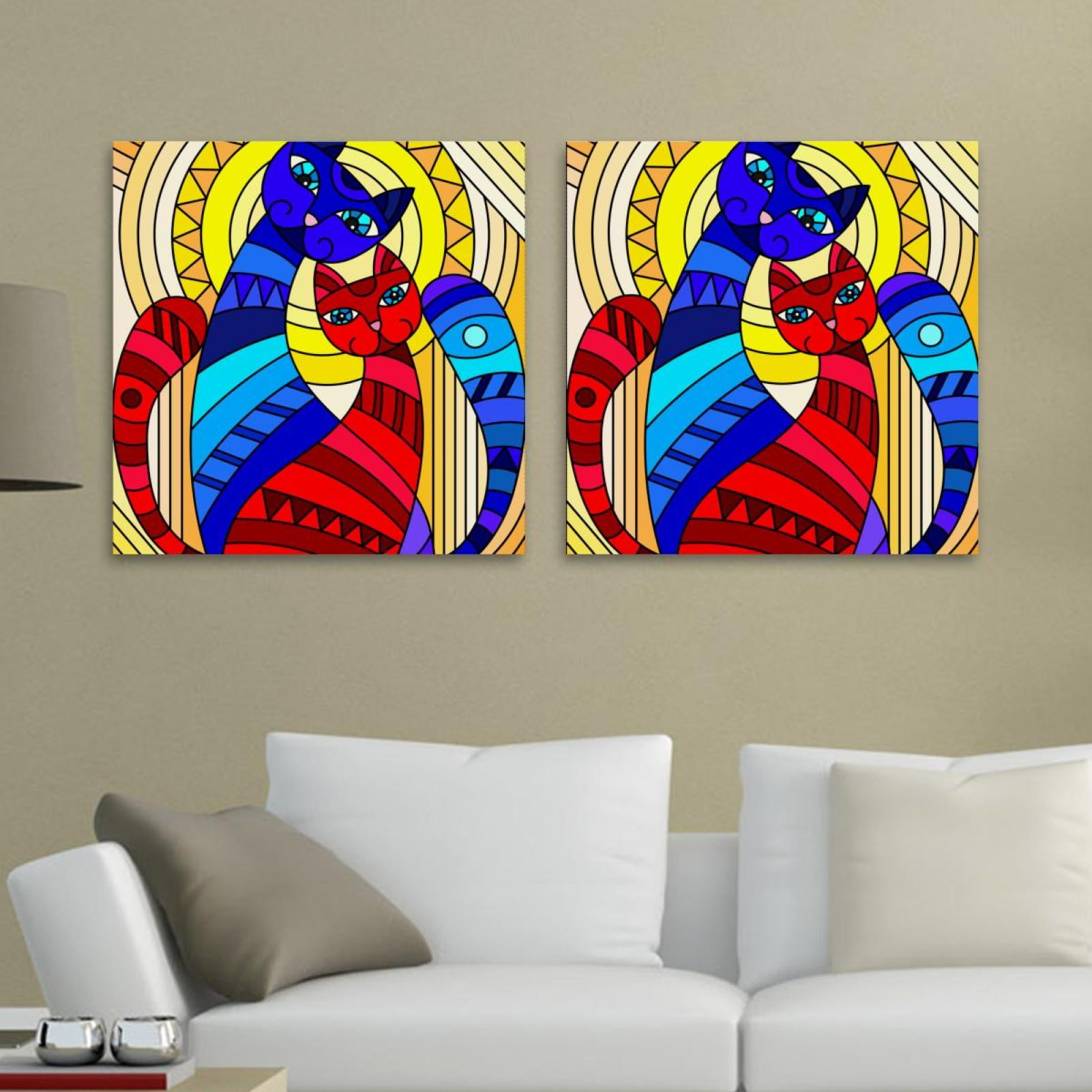 OWNSERIES Cat Stained Glass Pattern 2PC Canvas Wall Art Paintings for ...