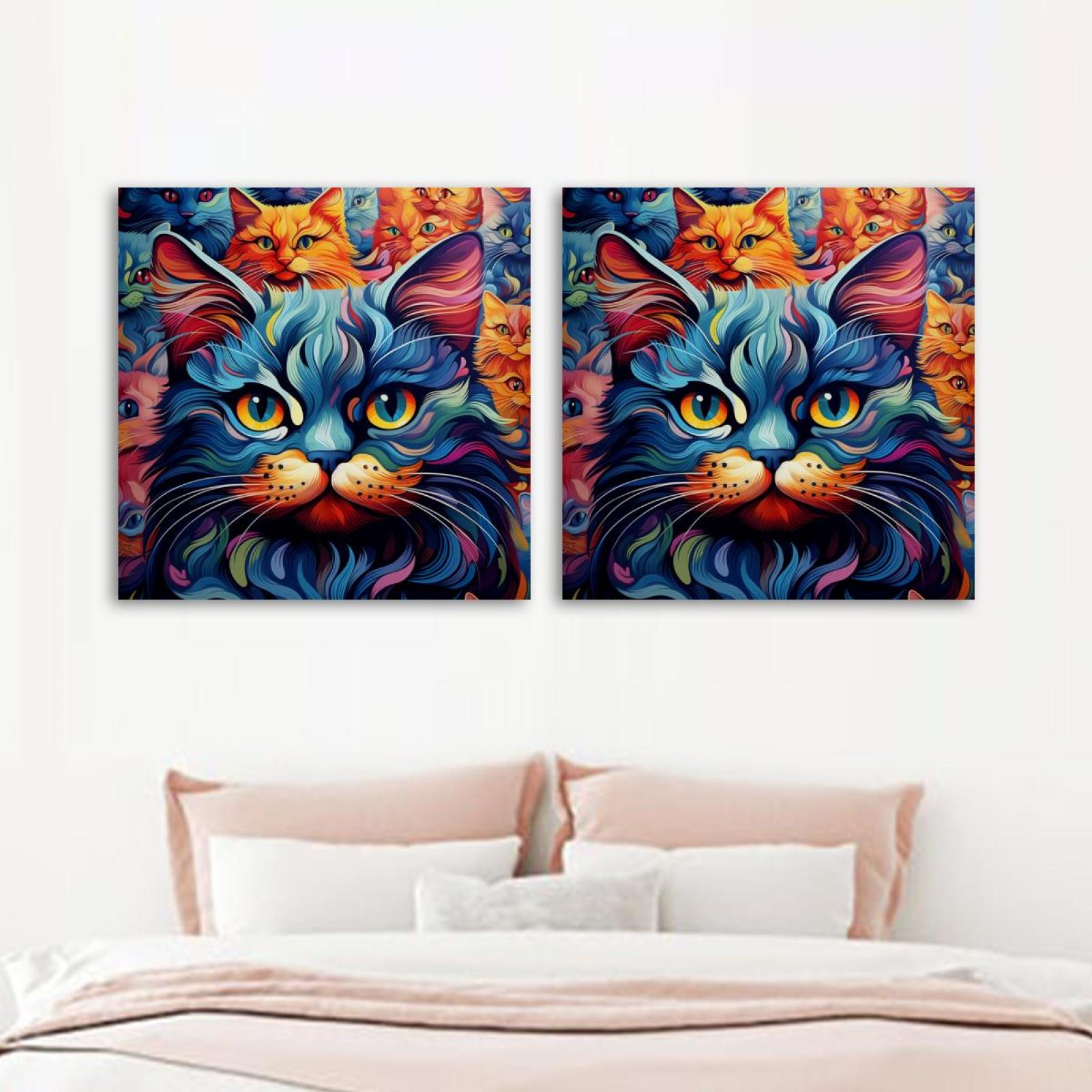 OWNSERIES Cats Pattern Pattern 2PC Canvas Wall Art Paintings for Living ...