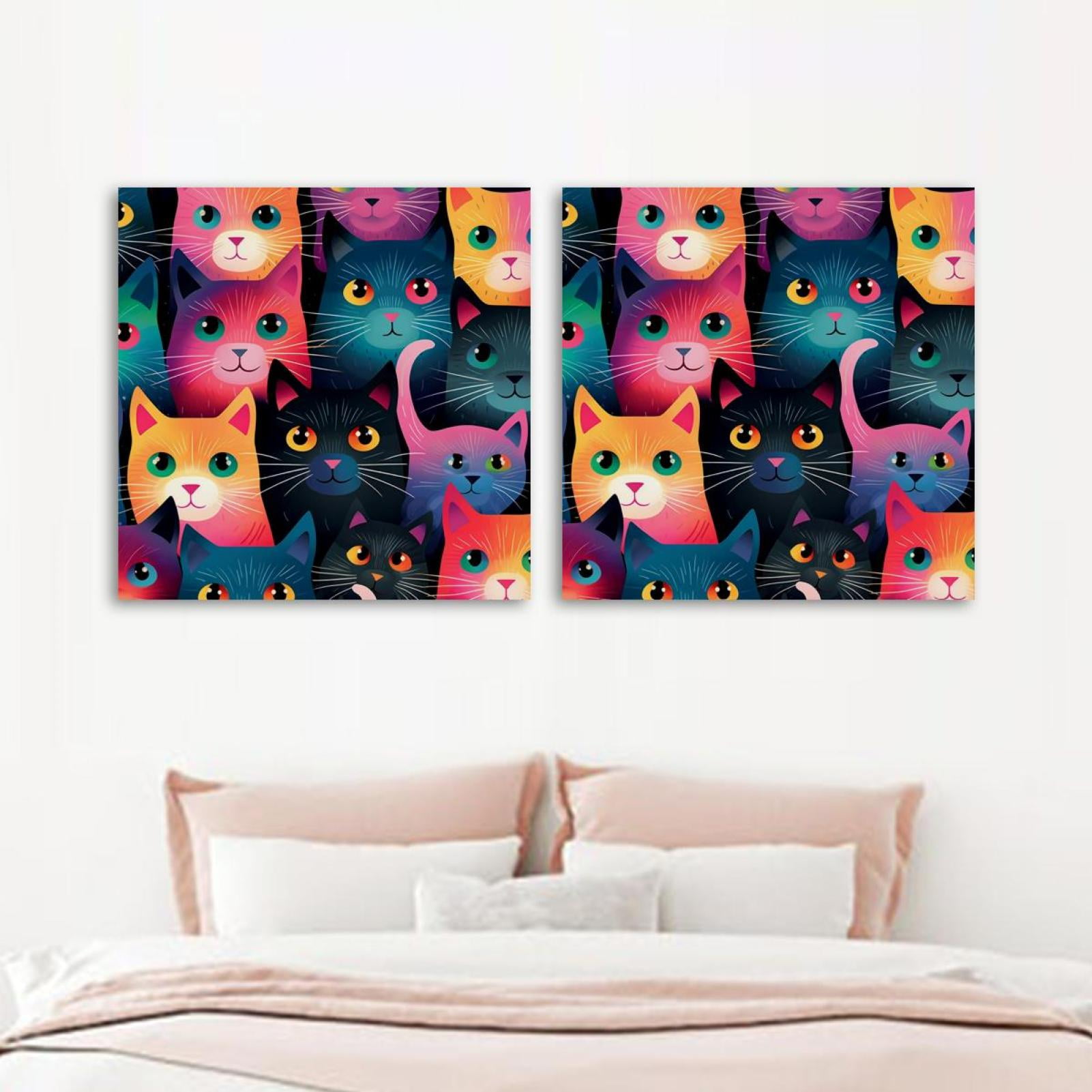 OWNSERIES Cats Pattern Pattern 2PC Canvas Wall Art Paintings for Living ...