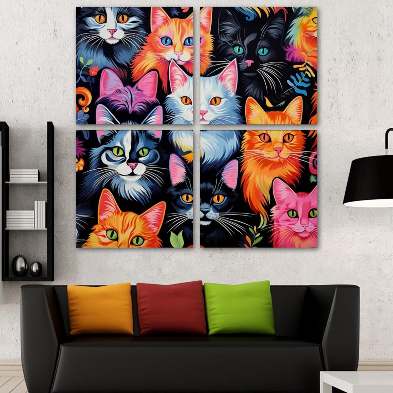 OWNSERIES Cats Pattern Pattern 4PC Frameless Canvas Wall Art Paintings ...