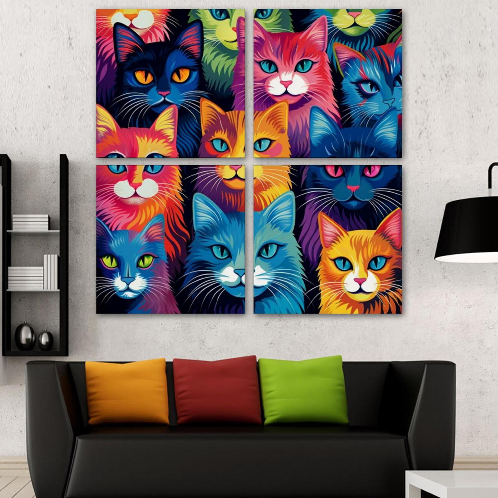 OWNSERIES Cats Pattern Pattern 4PC Frameless Canvas Wall Art Paintings ...