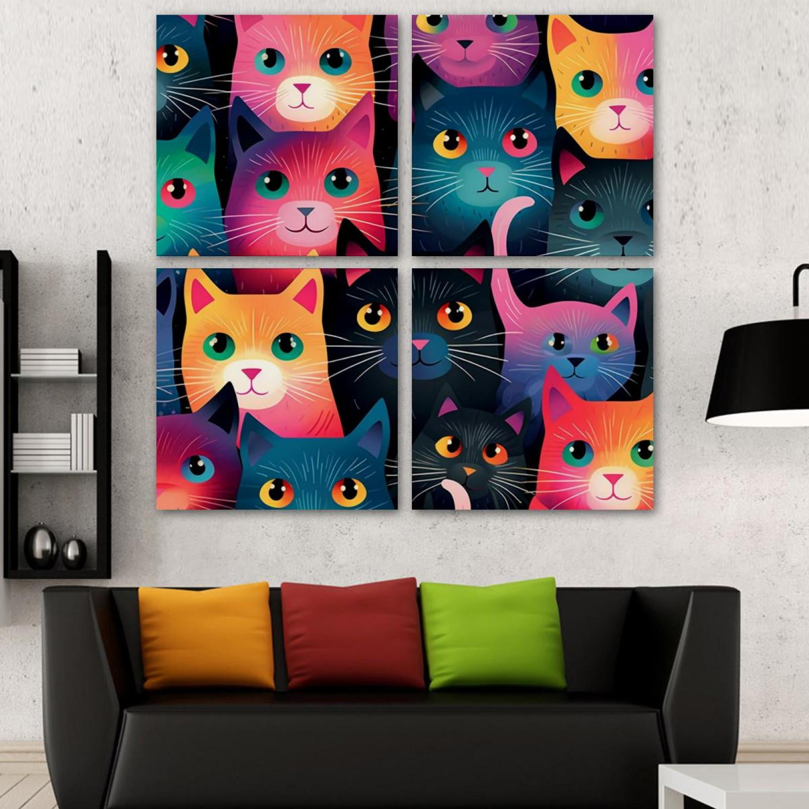 OWNSERIES Cats Pattern Pattern 4PC Frameless Canvas Wall Art Paintings ...