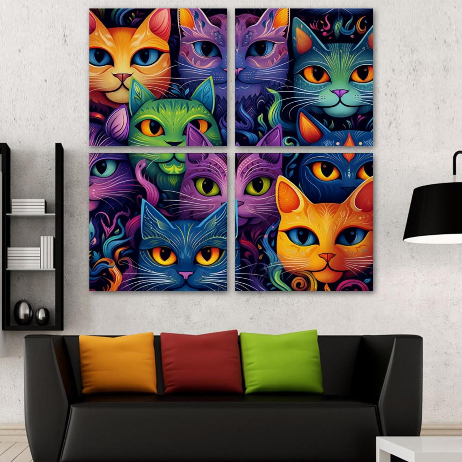 OWNSERIES Cats Pattern Pattern 4PC Frameless Canvas Wall Art Paintings ...