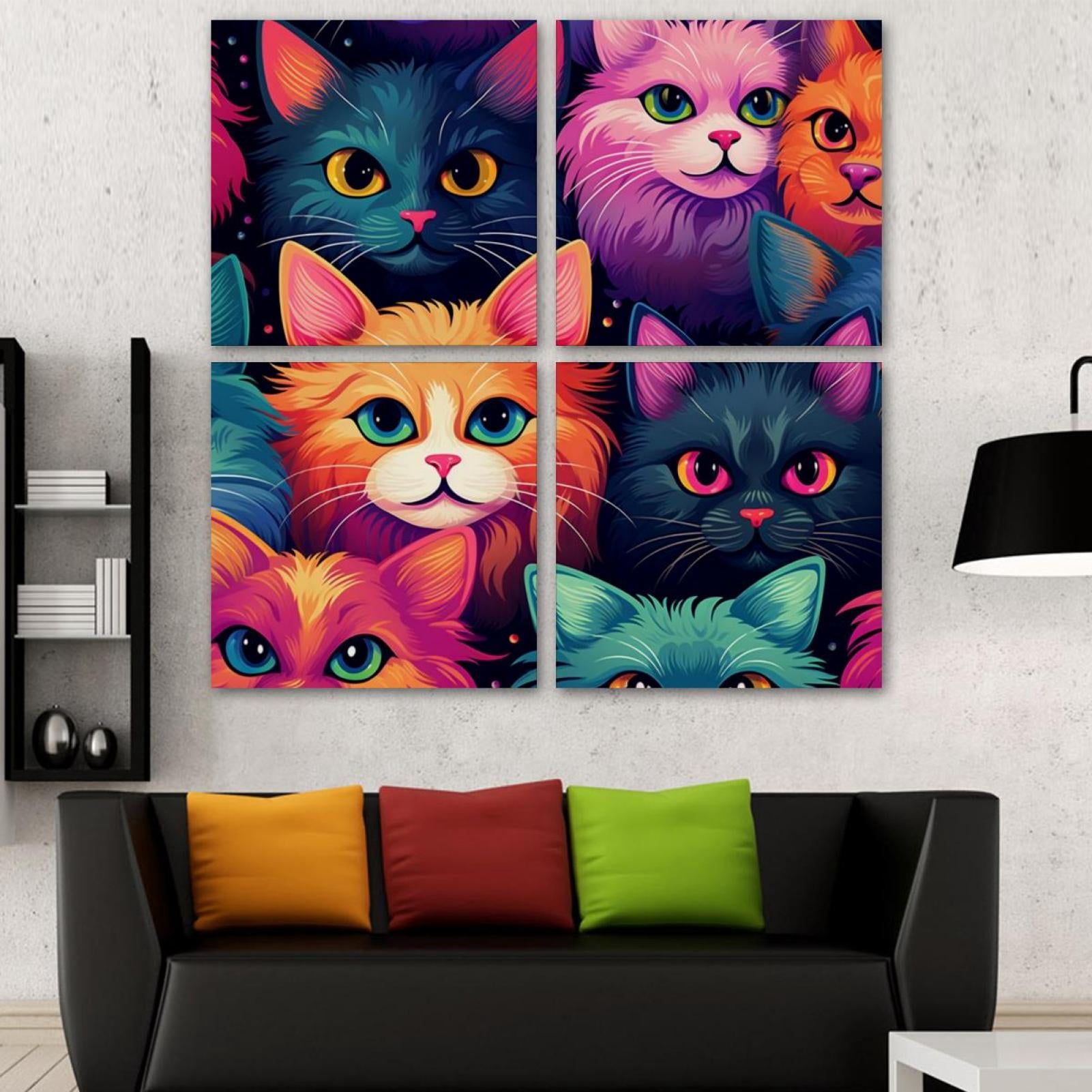 OWNSERIES Cats Pattern Pattern 4PC Frameless Canvas Wall Art Paintings ...