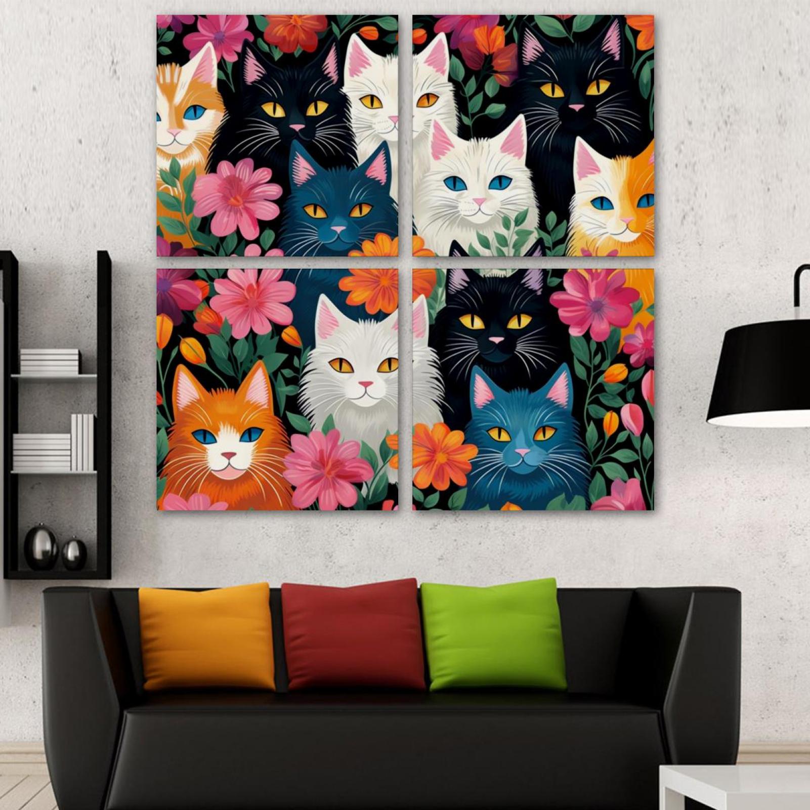 OWNSERIES Cats Pattern Pattern 4PC Frameless Canvas Wall Art Paintings ...