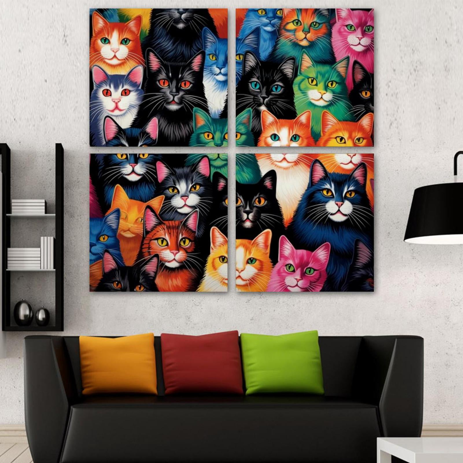 OWNSERIES Cats Pattern Pattern 4PC Frameless Canvas Wall Art Paintings ...