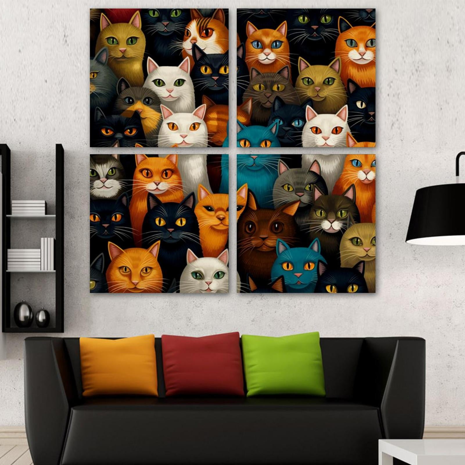 OWNSERIES Cats Pattern Pattern 4PC Frameless Canvas Wall Art Paintings ...
