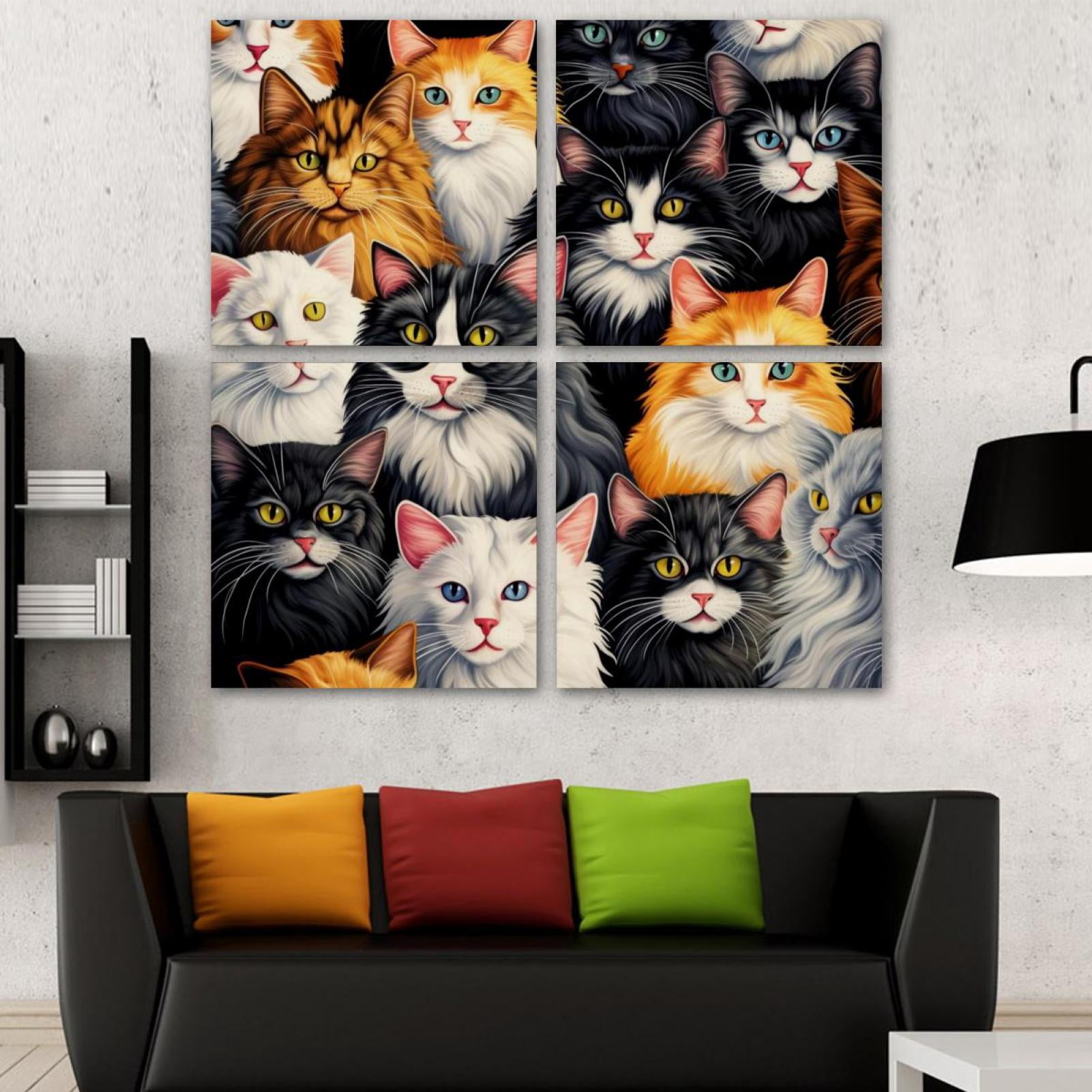 OWNSERIES Cats Pattern Pattern 4PC Frameless Canvas Wall Art Paintings ...