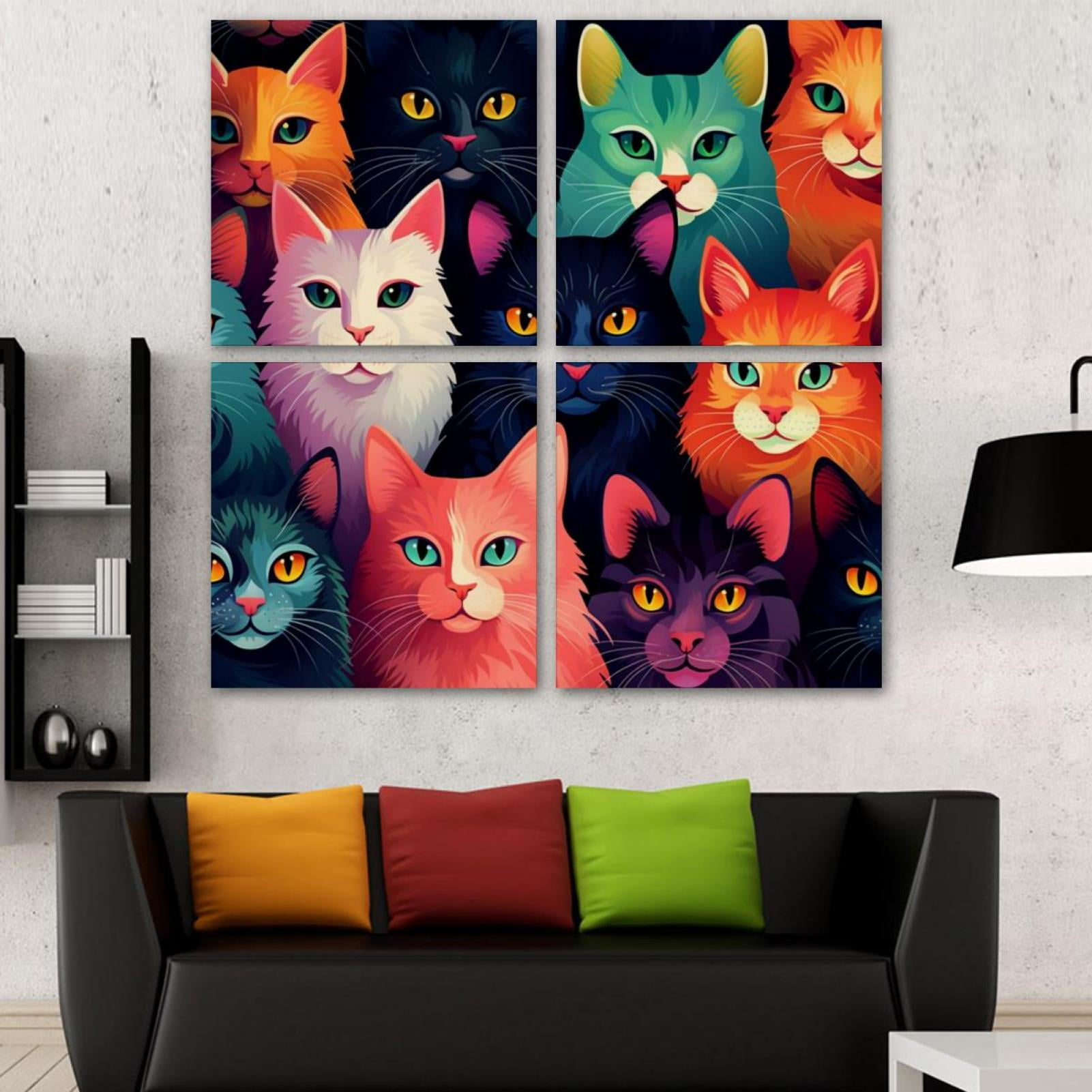 OWNSERIES Cats Pattern Pattern 4PC Frameless Canvas Wall Art Paintings ...