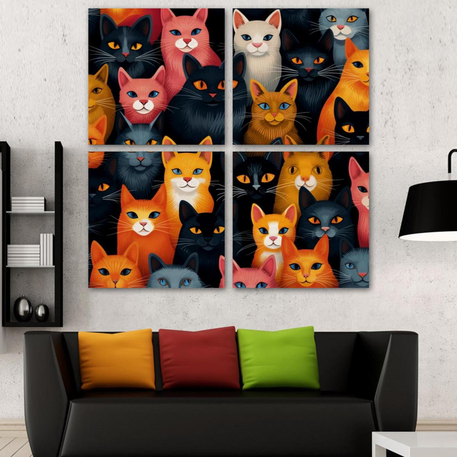 OWNSERIES Cats Pattern Pattern 4PC Frameless Canvas Wall Art Paintings ...