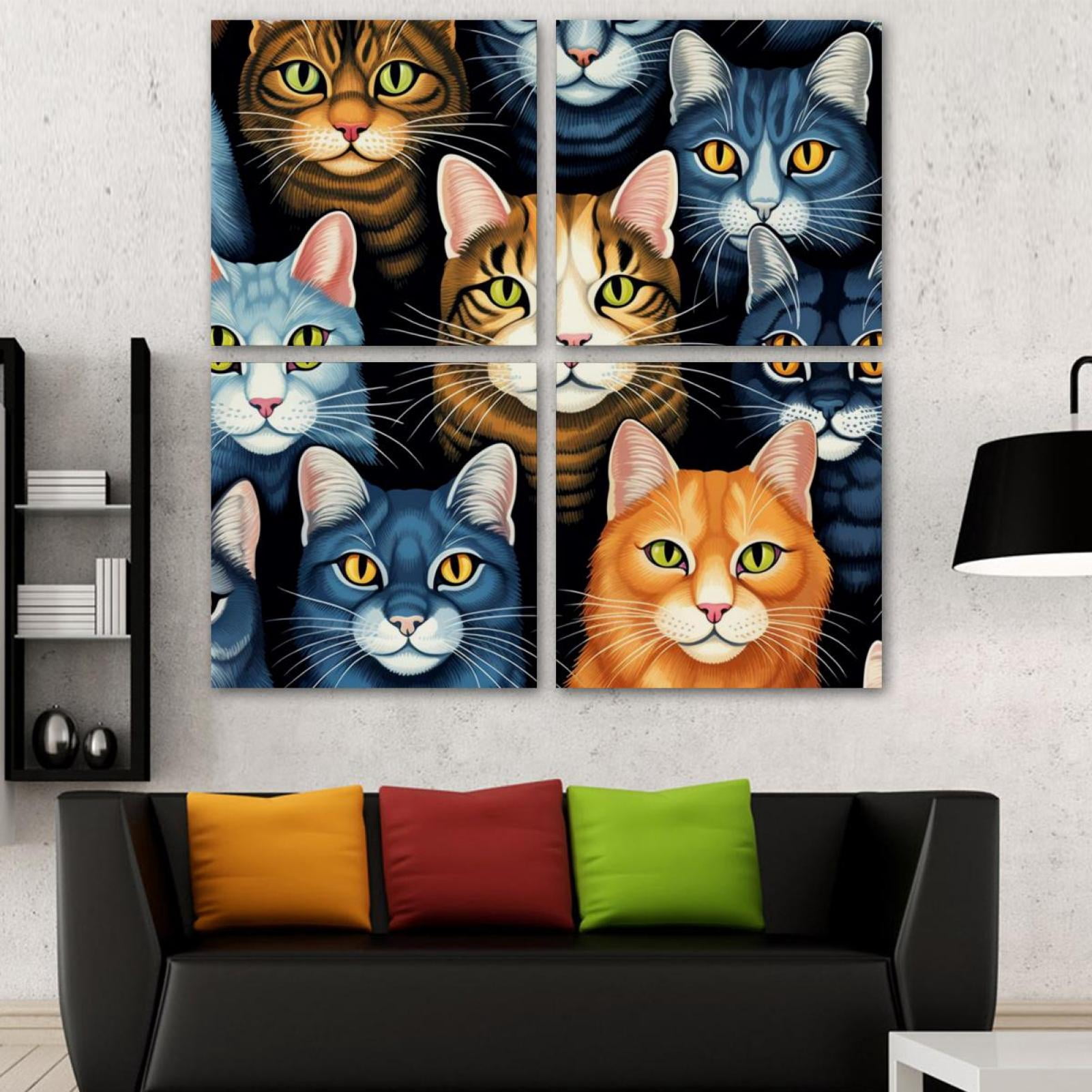 OWNSERIES Cats Pattern Pattern 4PC Frameless Canvas Wall Art Paintings ...