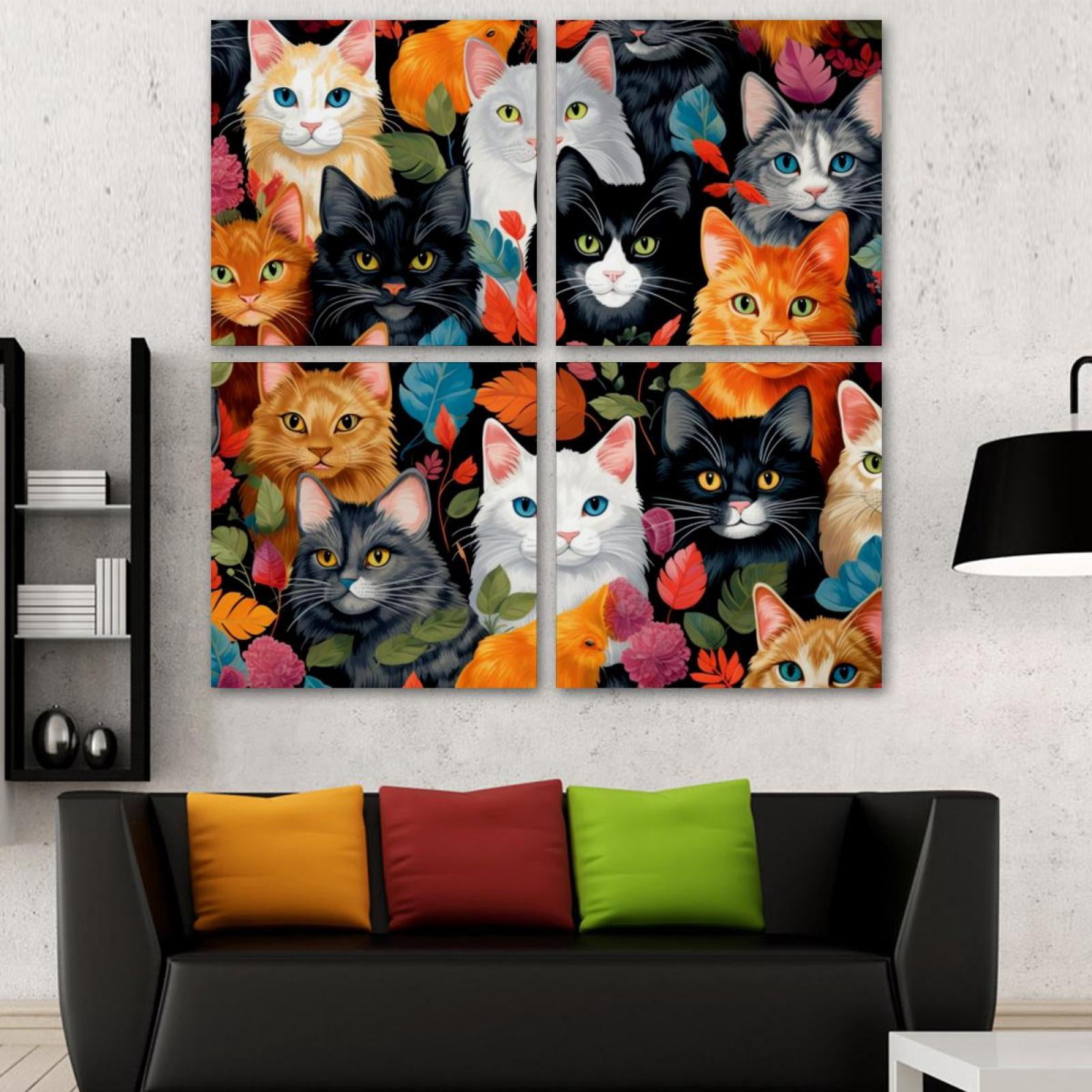OWNSERIES Cats Pattern Pattern 4PC Frameless Canvas Wall Art Paintings ...