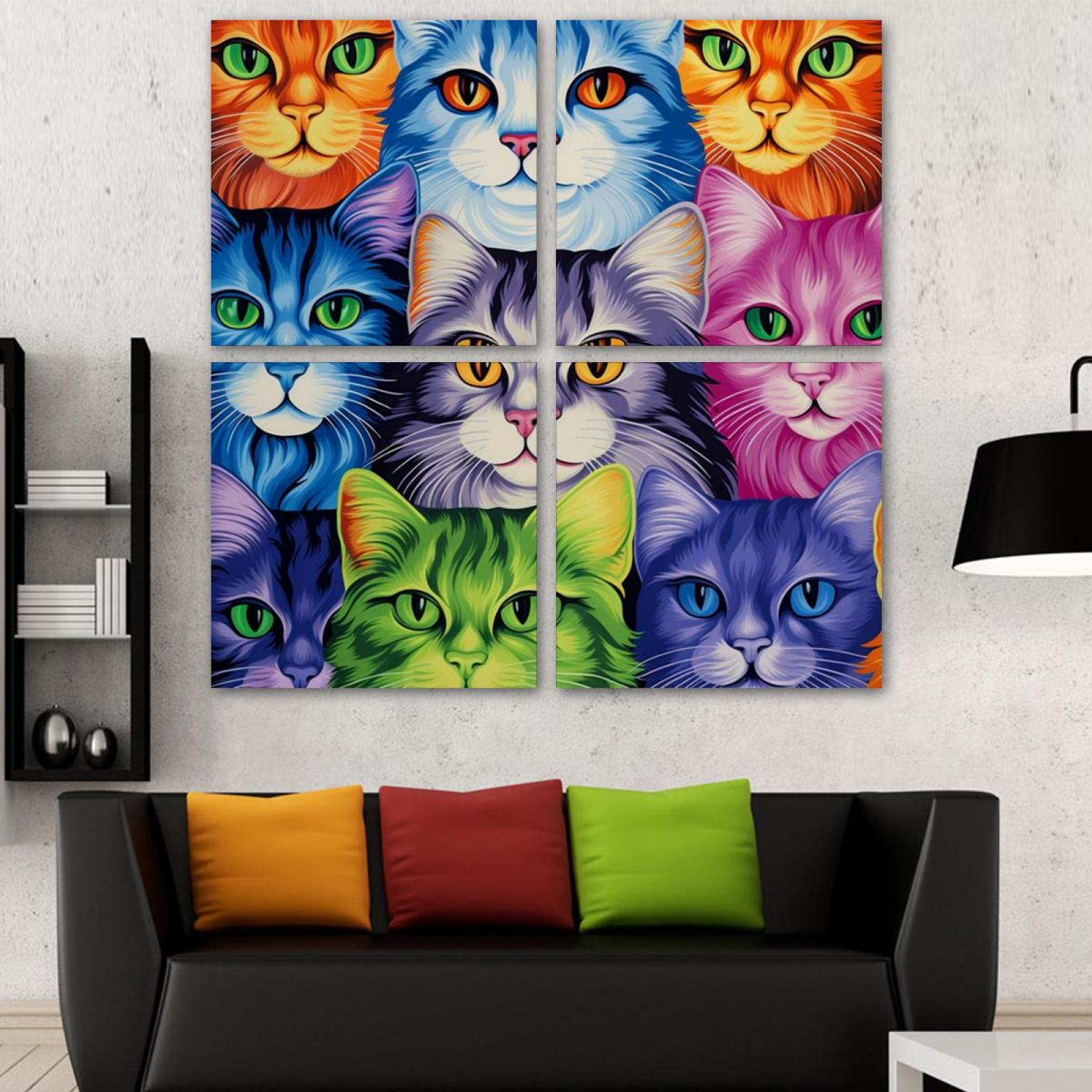 OWNSERIES Cats Pattern Pattern 4PC Frameless Canvas Wall Art Paintings ...
