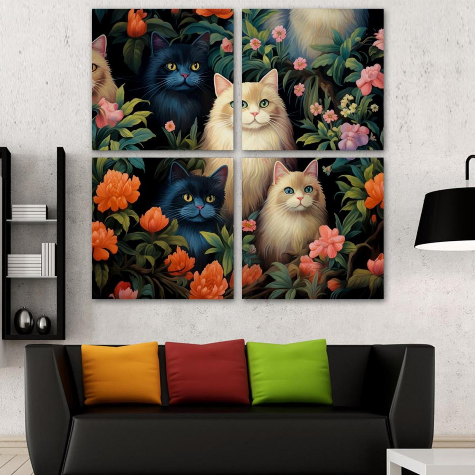 OWNSERIES Cats Pattern Pattern 4PC Frameless Canvas Wall Art Paintings ...