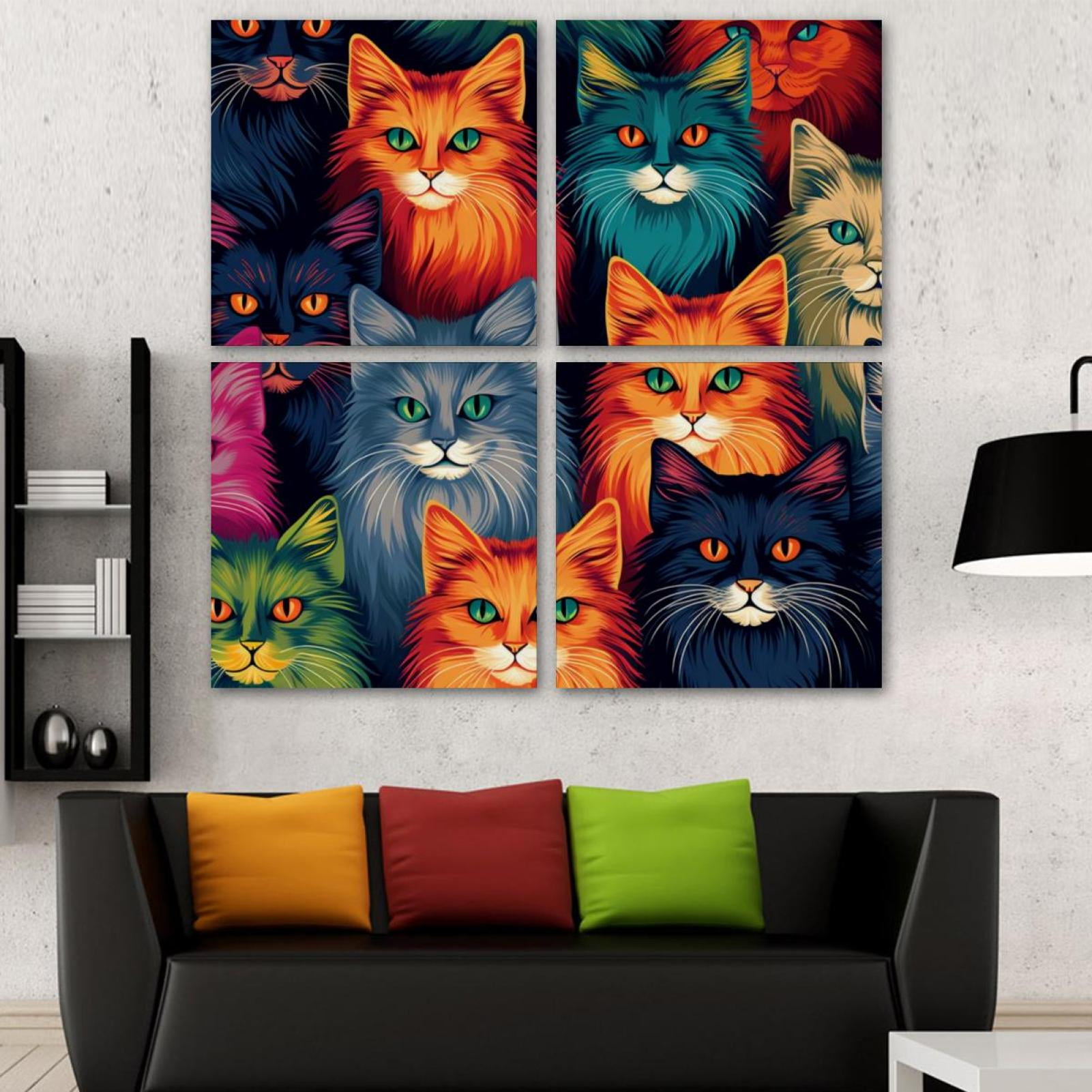 OWNSERIES Cats Pattern Pattern 4PC Frameless Canvas Wall Art Paintings ...