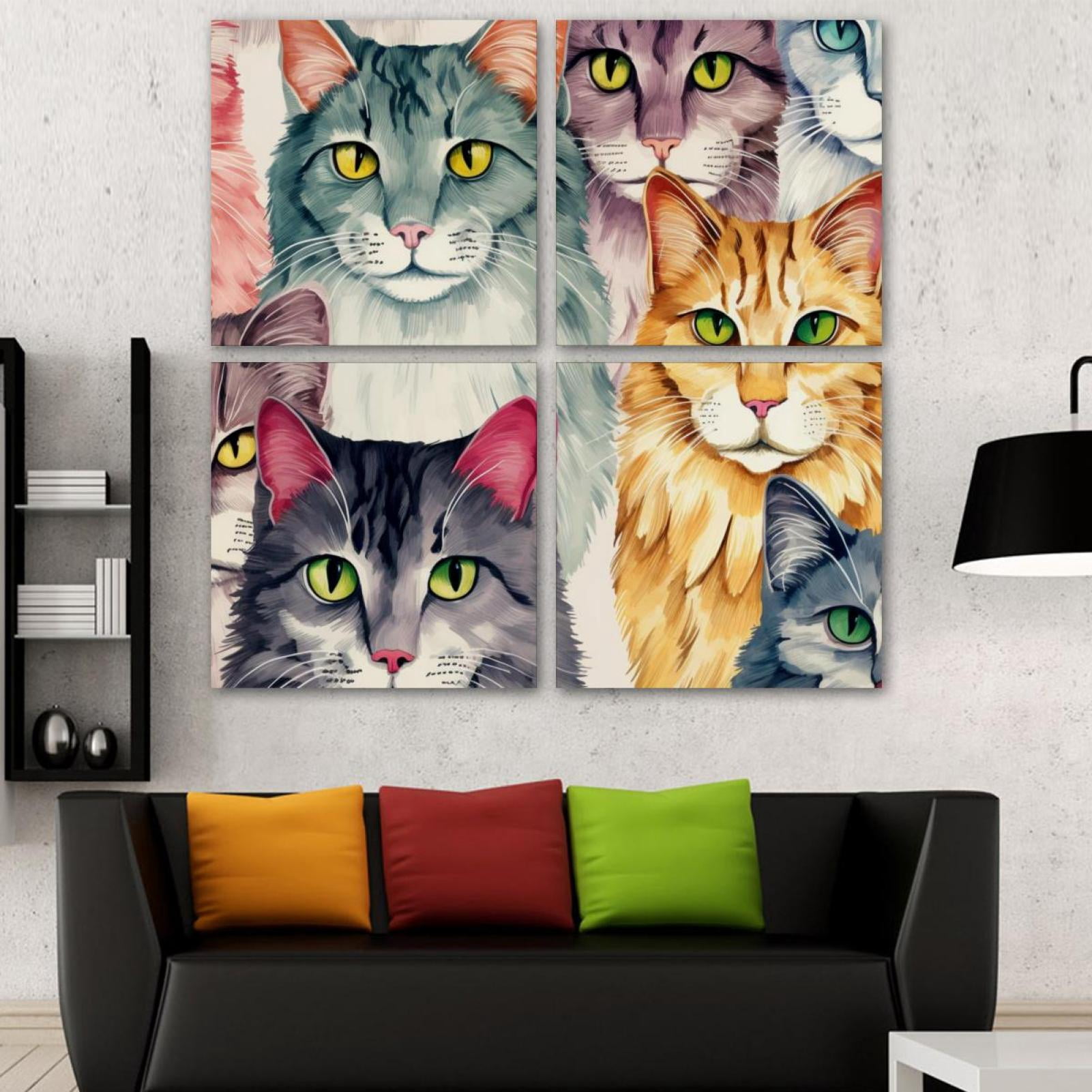 OWNSERIES Cats Pattern Pattern 4PC Frameless Canvas Wall Art Paintings ...