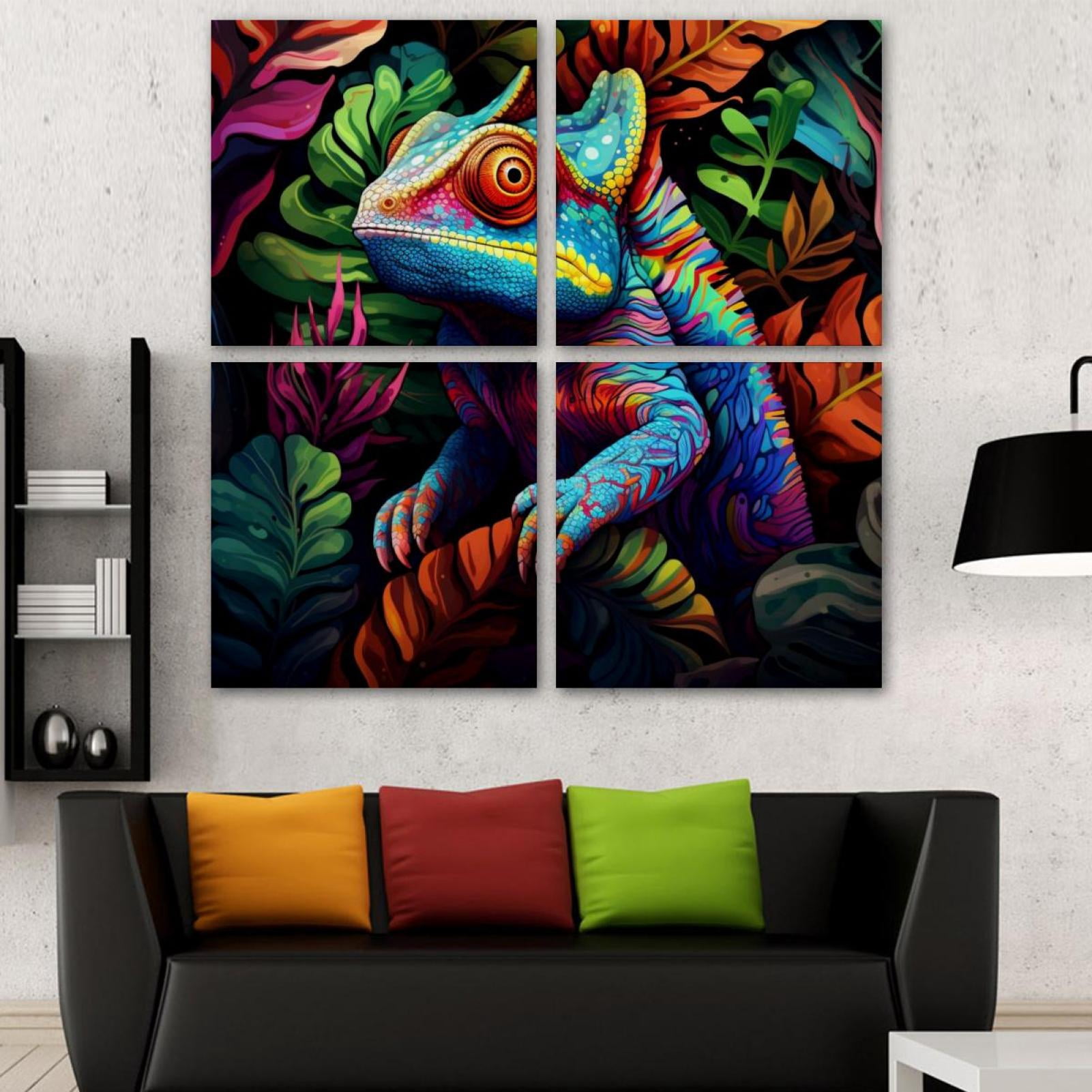 OWNSERIES Chameleon Pattern Pattern 4PC Frameless Canvas Wall Art ...