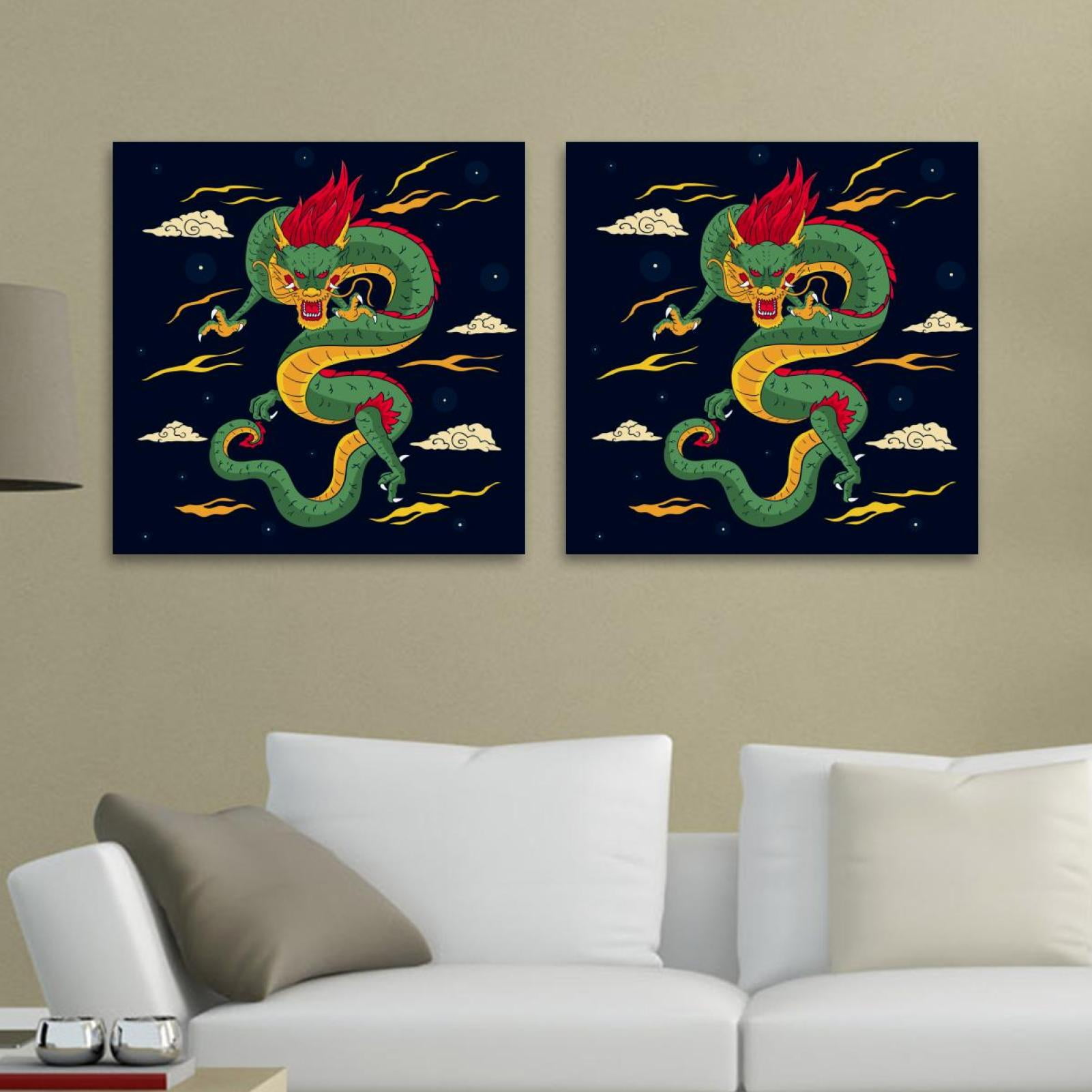 OWNSERIES Chinese Dragon Animal Pattern 2PC Canvas Wall Art Paintings ...