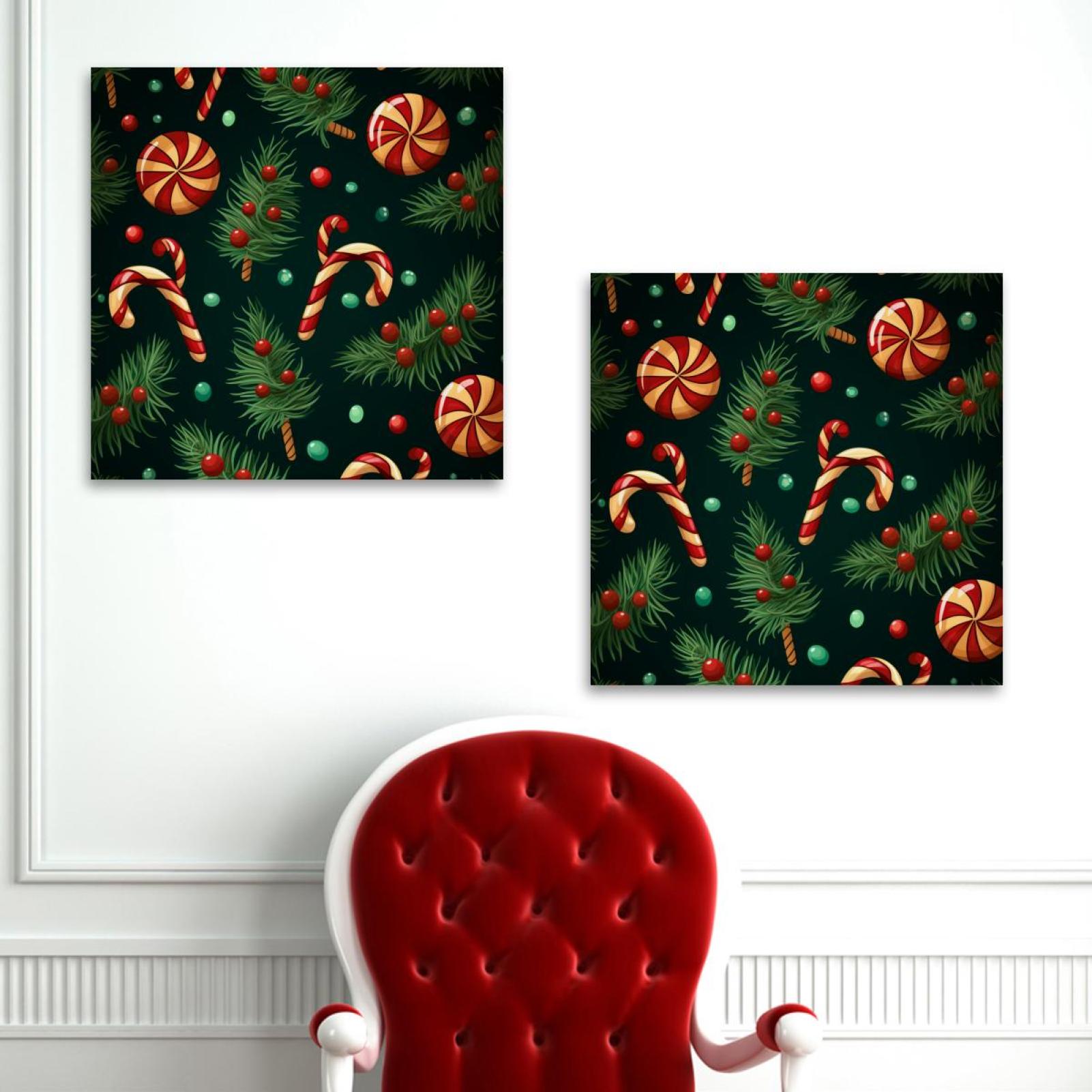 OWNSERIES Christmas Cane Pattern 2PC Canvas Wall Art Paintings for ...