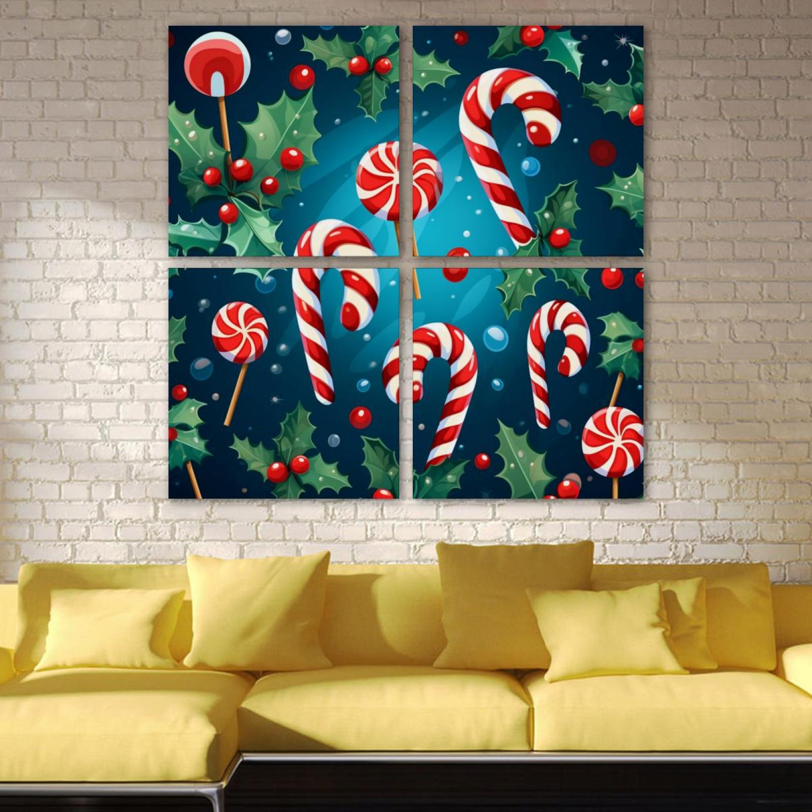OWNSERIES Christmas Cane Pattern 4PC Frameless Canvas Wall Art ...