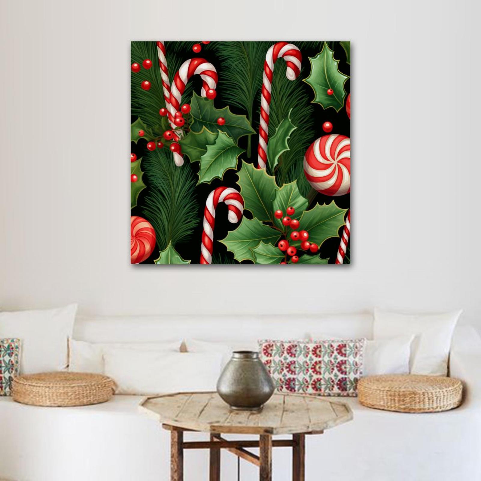 OWNSERIES Christmas Cane Pattern Canvas Wall Art Paintings for Living ...