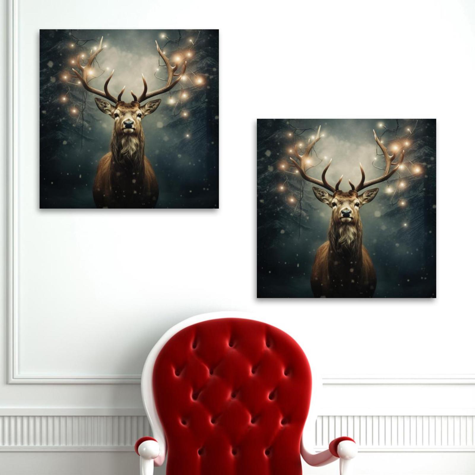 OWNSERIES Christmas Elk Pattern 2PC Canvas Wall Art Paintings for ...