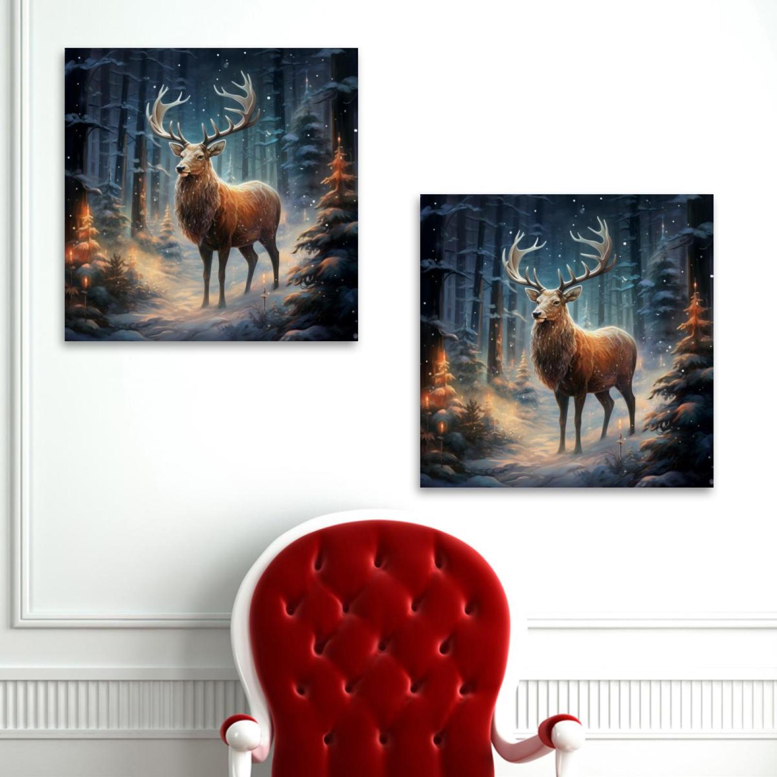 OWNSERIES Christmas Elk Pattern 2PC Canvas Wall Art Paintings for ...