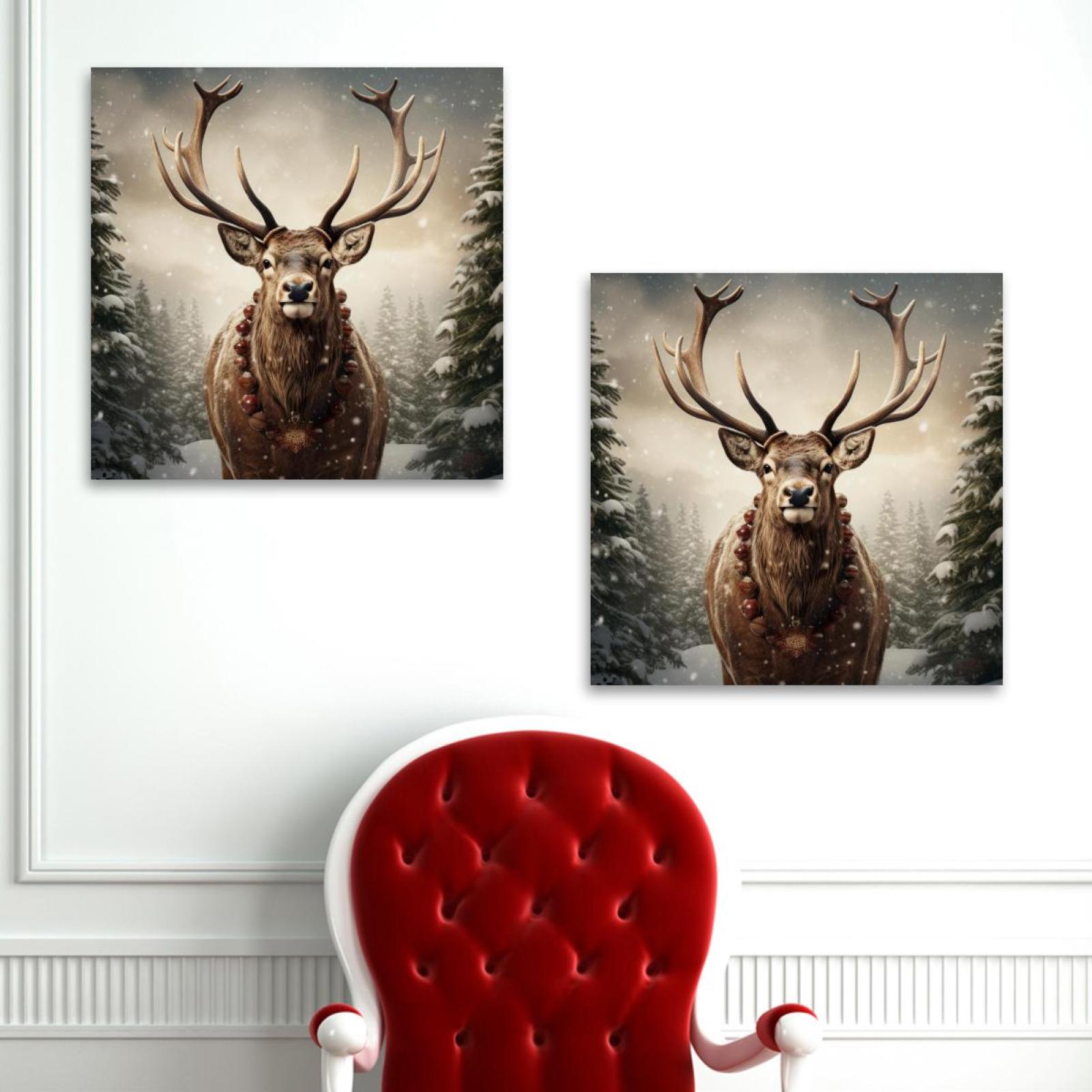 OWNSERIES Christmas Elk Pattern 2PC Canvas Wall Art Paintings for ...