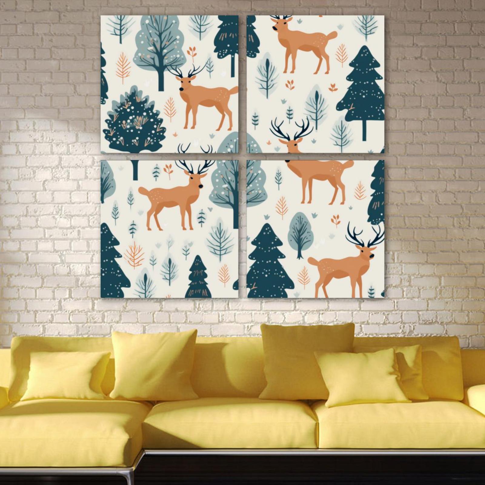 OWNSERIES Christmas Elk Pattern 4PC Frameless Canvas Wall Art Paintings ...