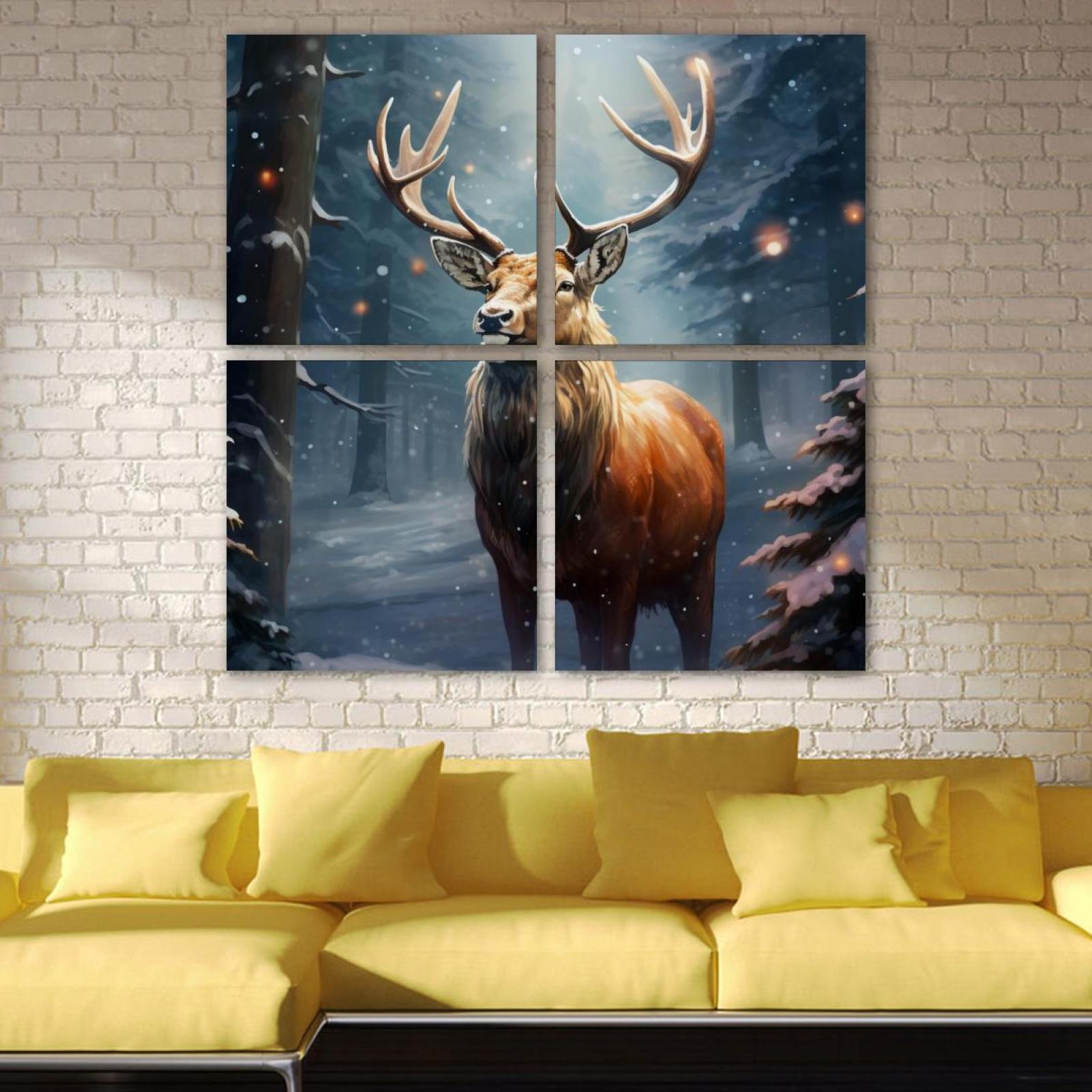 OWNSERIES Christmas Elk Pattern 4PC Frameless Canvas Wall Art Paintings ...