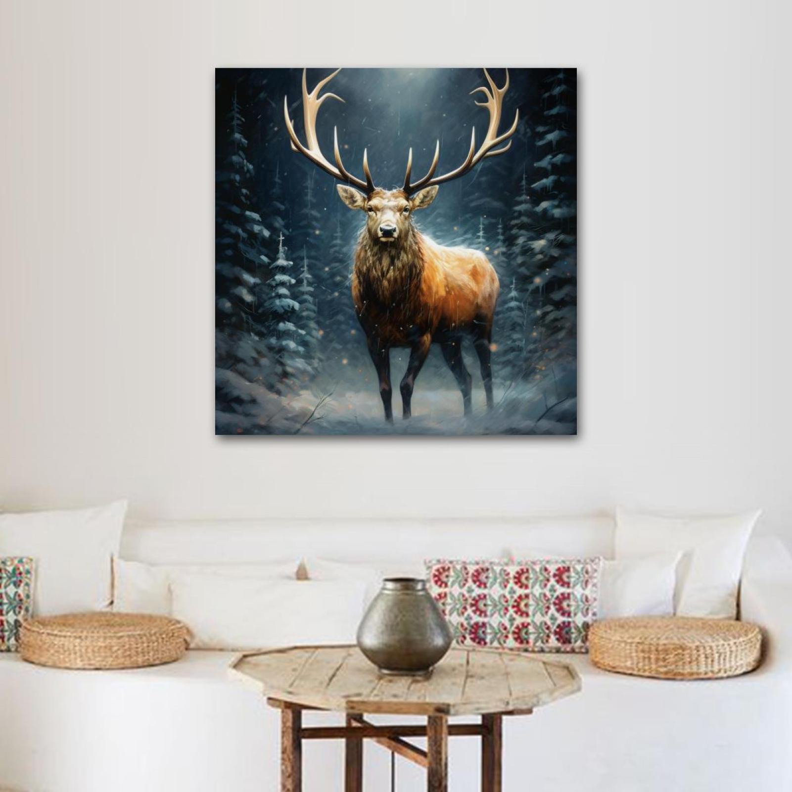 OWNSERIES Christmas Elk Pattern Canvas Wall Art Paintings for Living ...