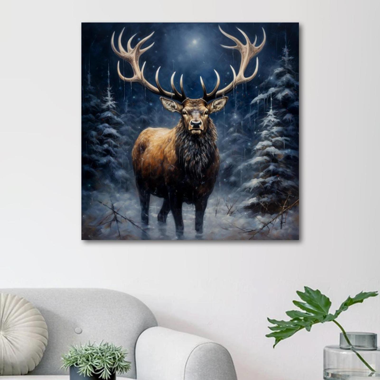 OWNSERIES Christmas Elk Pattern Canvas Wall Art Paintings for Living ...