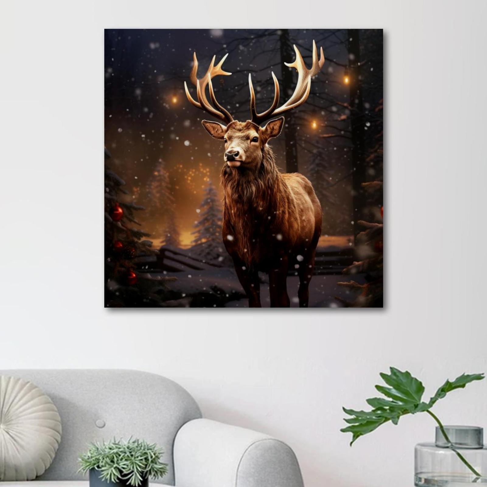 OWNSERIES Christmas Elk Pattern Canvas Wall Art Paintings for Living ...