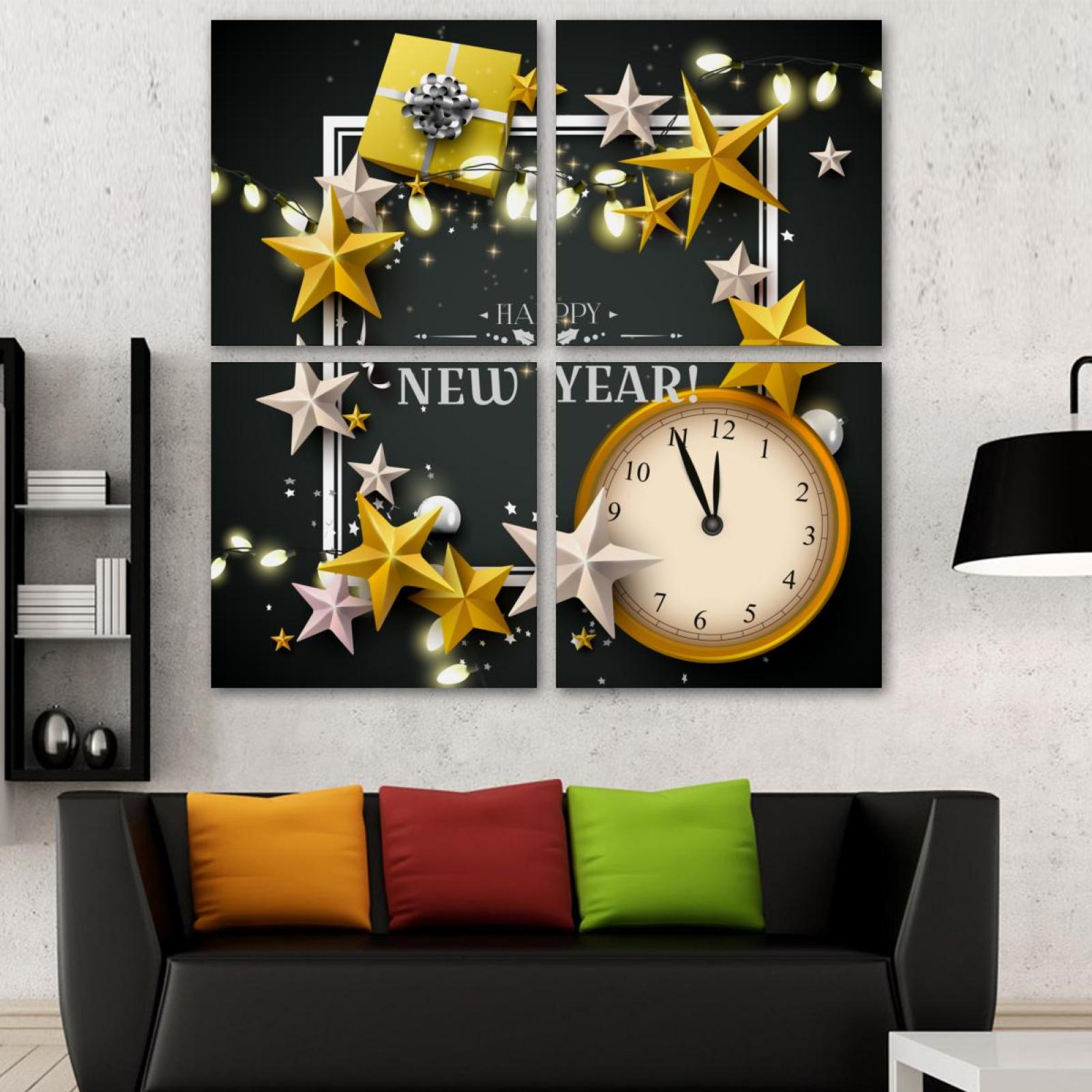 OWNSERIES Christmas Golden White Stars Box Clock Patten Pattern 4PC ...