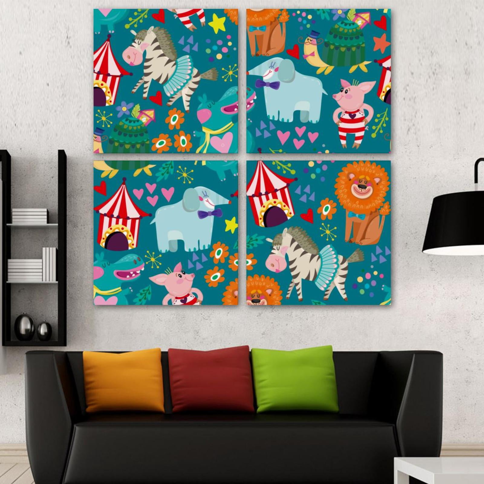 OWNSERIES Circus Animals Pattern 4PC Frameless Canvas Wall Art ...