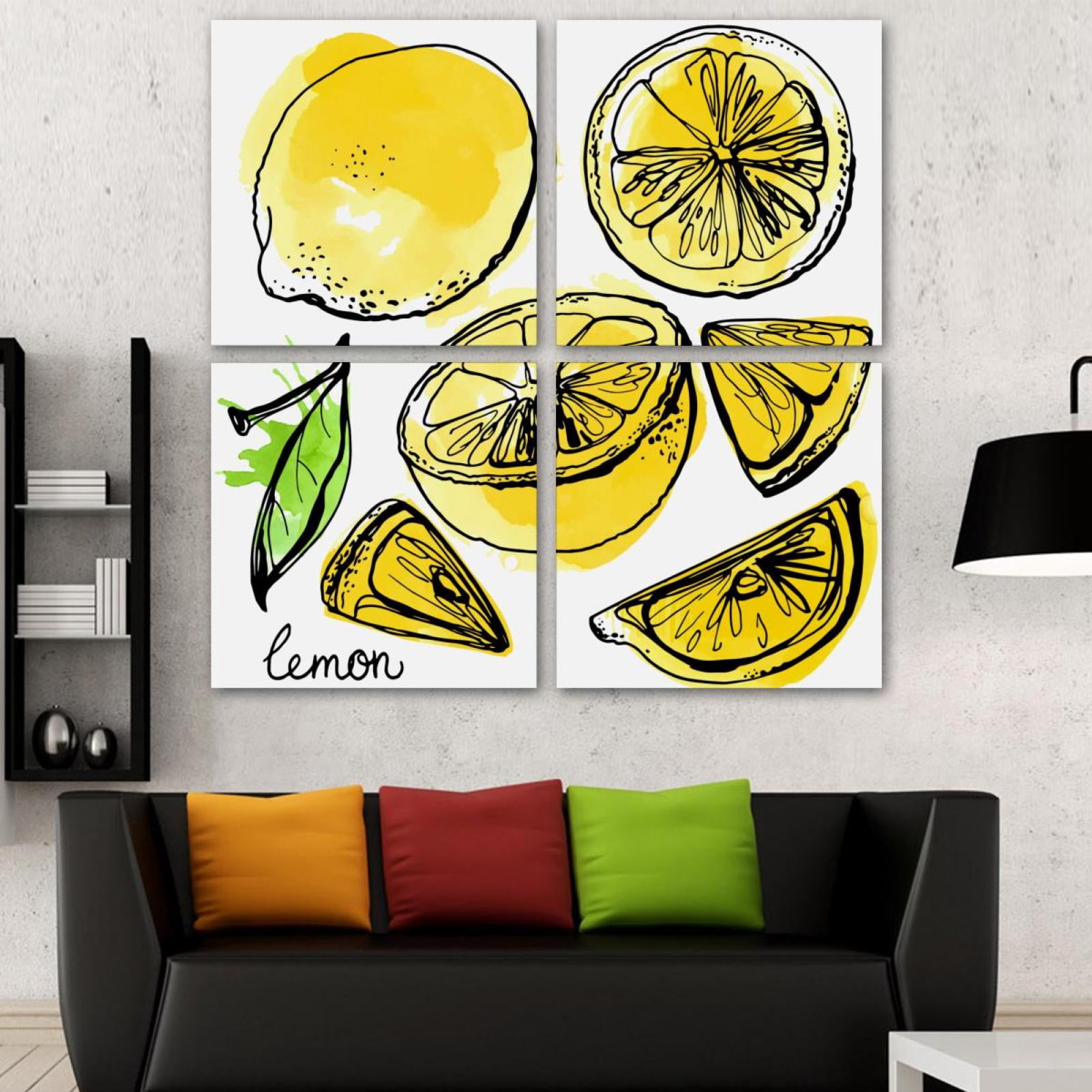 OWNSERIES Citrus Fruit Yellow Lemon (3) Pattern 4PC Frameless Canvas ...