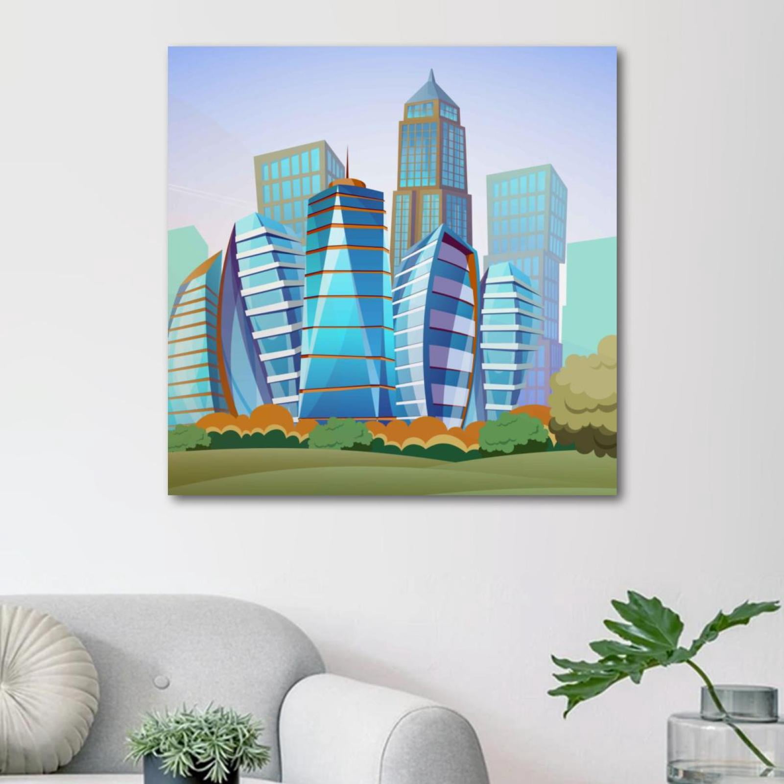 OWNSERIES City Building Pattern Canvas Wall Art Paintings for Living ...