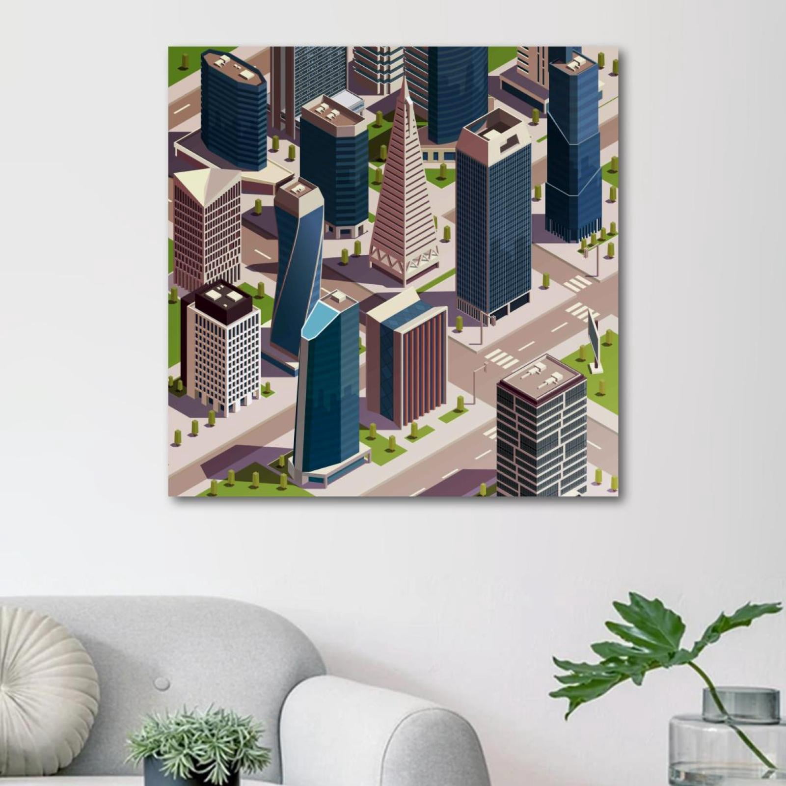 OWNSERIES City Modern Buildings Pattern Canvas Wall Art Paintings for ...