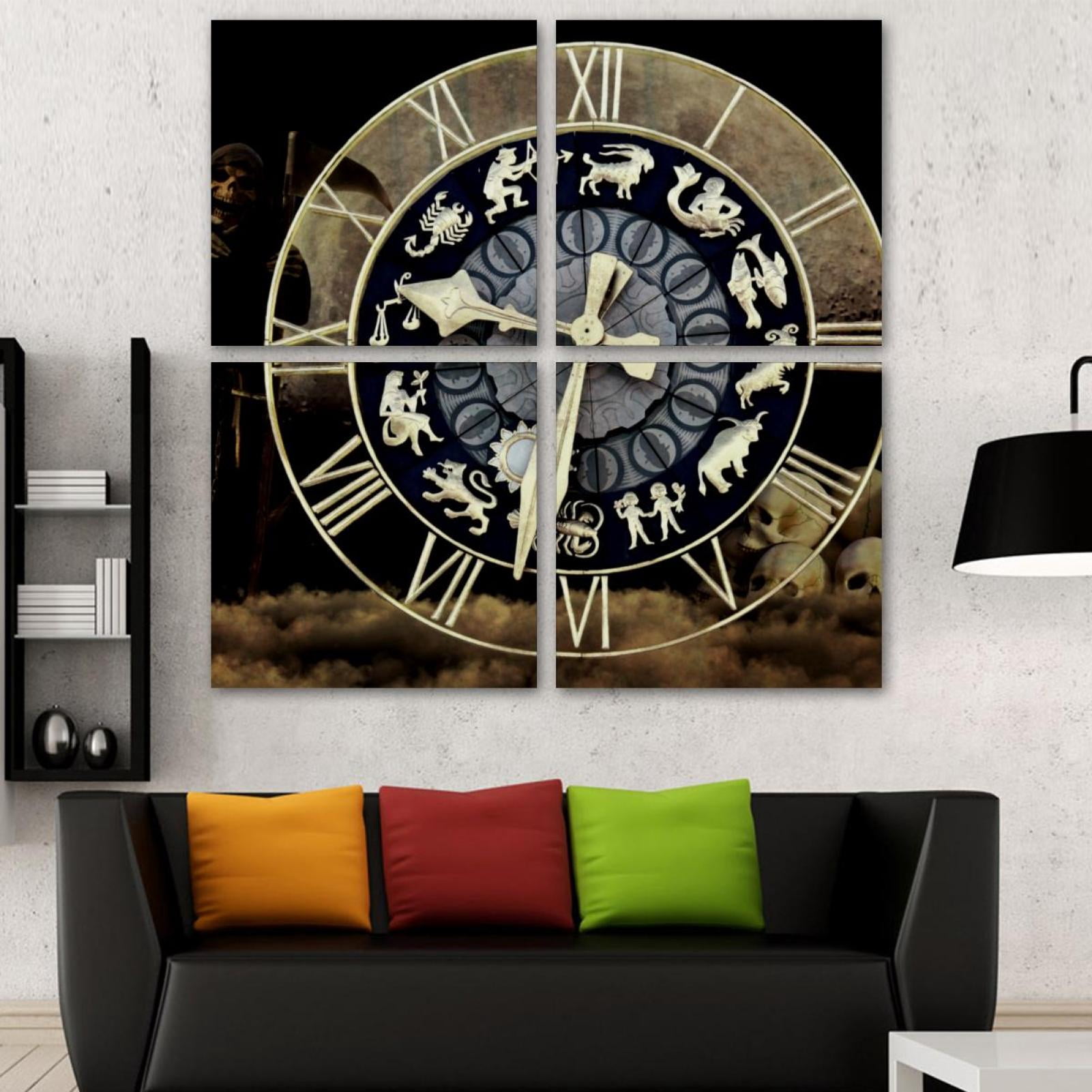 OWNSERIES Clock Time Fate Pattern 4PC Frameless Canvas Wall Art ...
