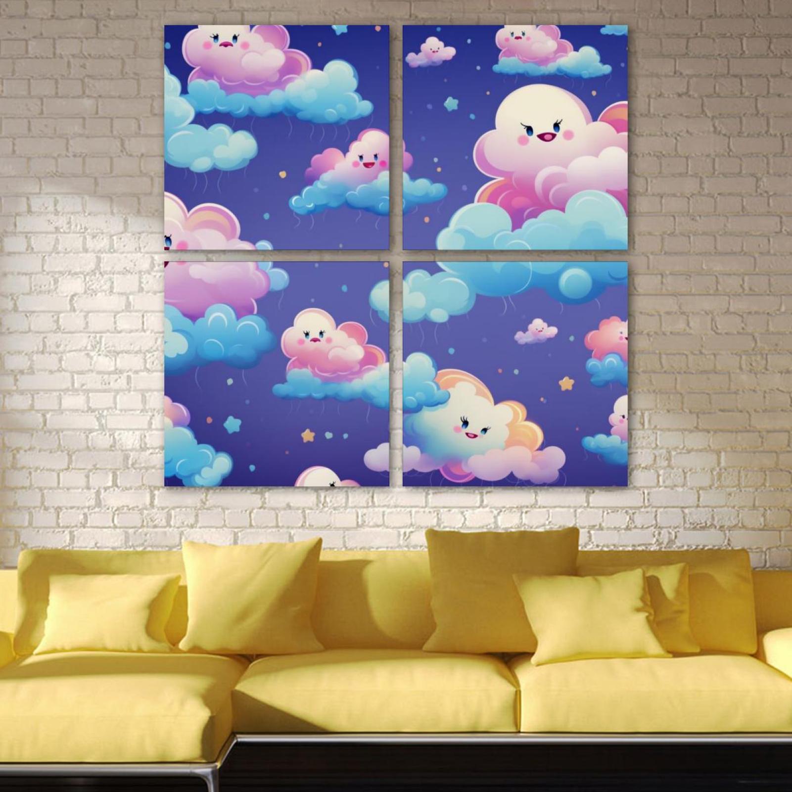 OWNSERIES Clouds Pattern Pattern 4PC Frameless Canvas Wall Art Paintings for Living Room Canvas ...