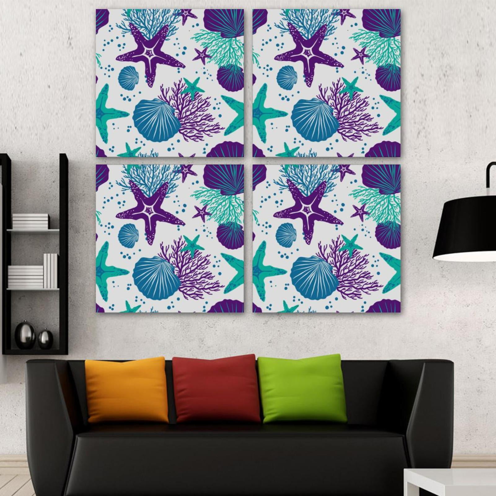 OWNSERIES Colorful Coral Pattern Marine Life Pattern 4PC Frameless ...