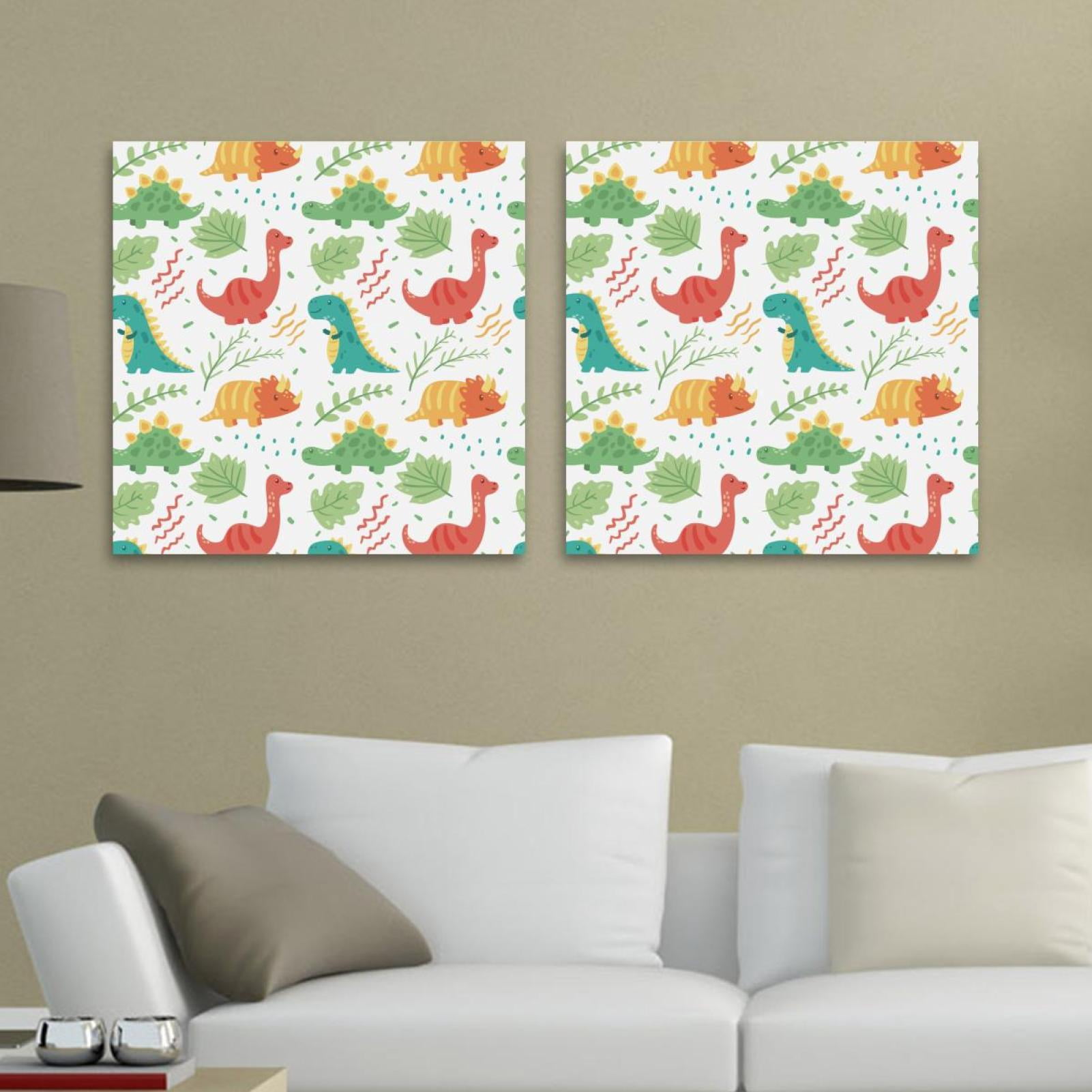 OWNSERIES Colorful Cute Dinosaur Pattern 2PC Canvas Wall Art Paintings ...
