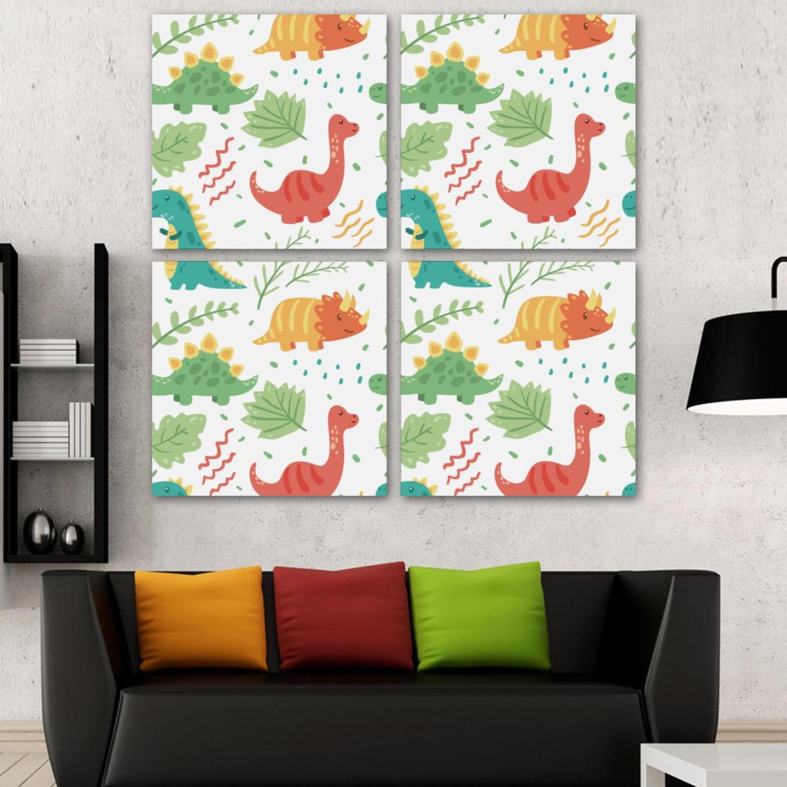 OWNSERIES Colorful Cute Dinosaur Pattern 4PC Frameless Canvas Wall Art ...