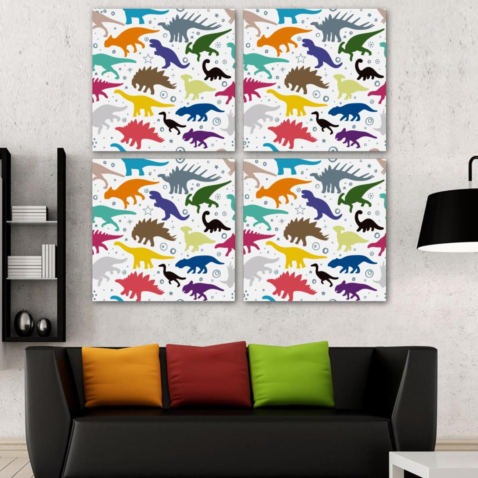 OWNSERIES Colorful Dinosaur Pattern 4PC Frameless Canvas Wall Art ...