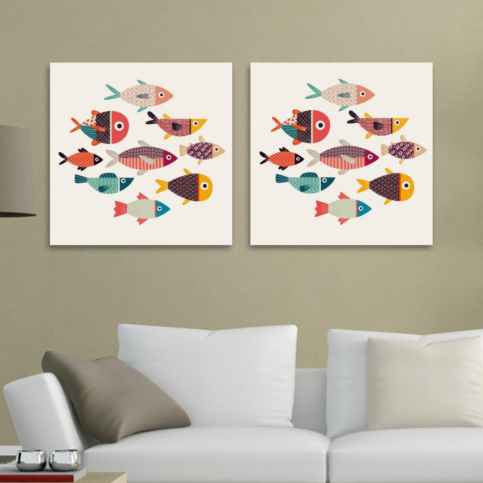 OWNSERIES Colorful Fishes Pattern 2PC Canvas Wall Art Paintings for ...