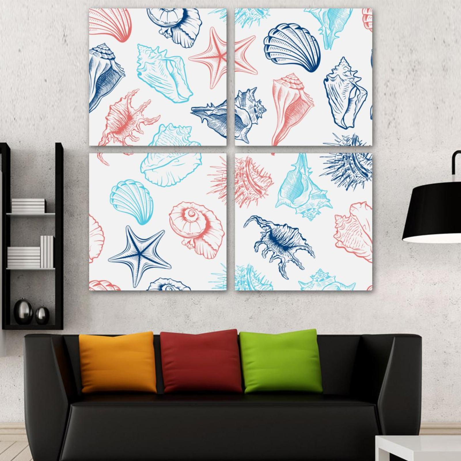 OWNSERIES Colorful Hand Drawn Shell Pattern 4PC Frameless Canvas Wall ...