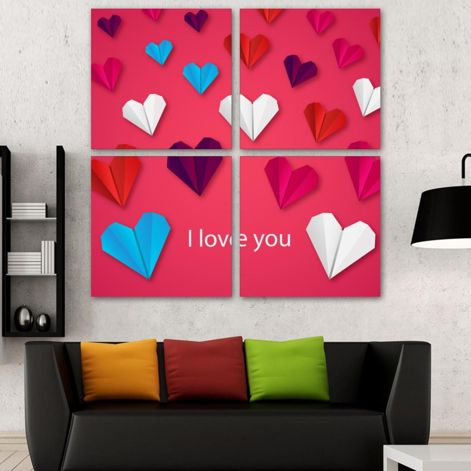 OWNSERIES Colorful Love Valentine's Day Pattern 4PC Frameless Canvas ...
