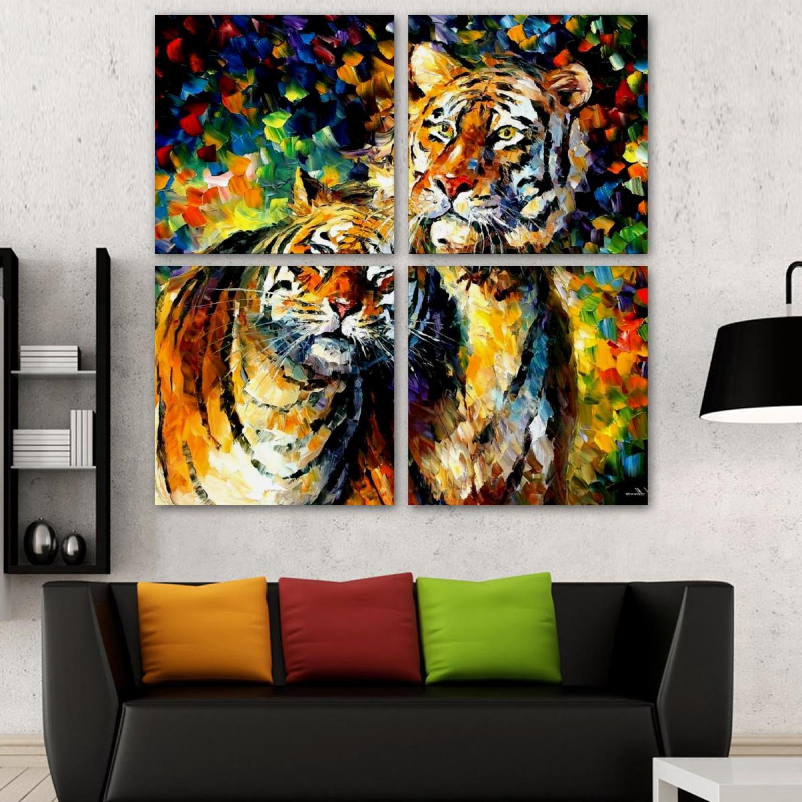 OWNSERIES Colorful Oil Painting Lion Pattern 4PC Frameless Canvas Wall ...
